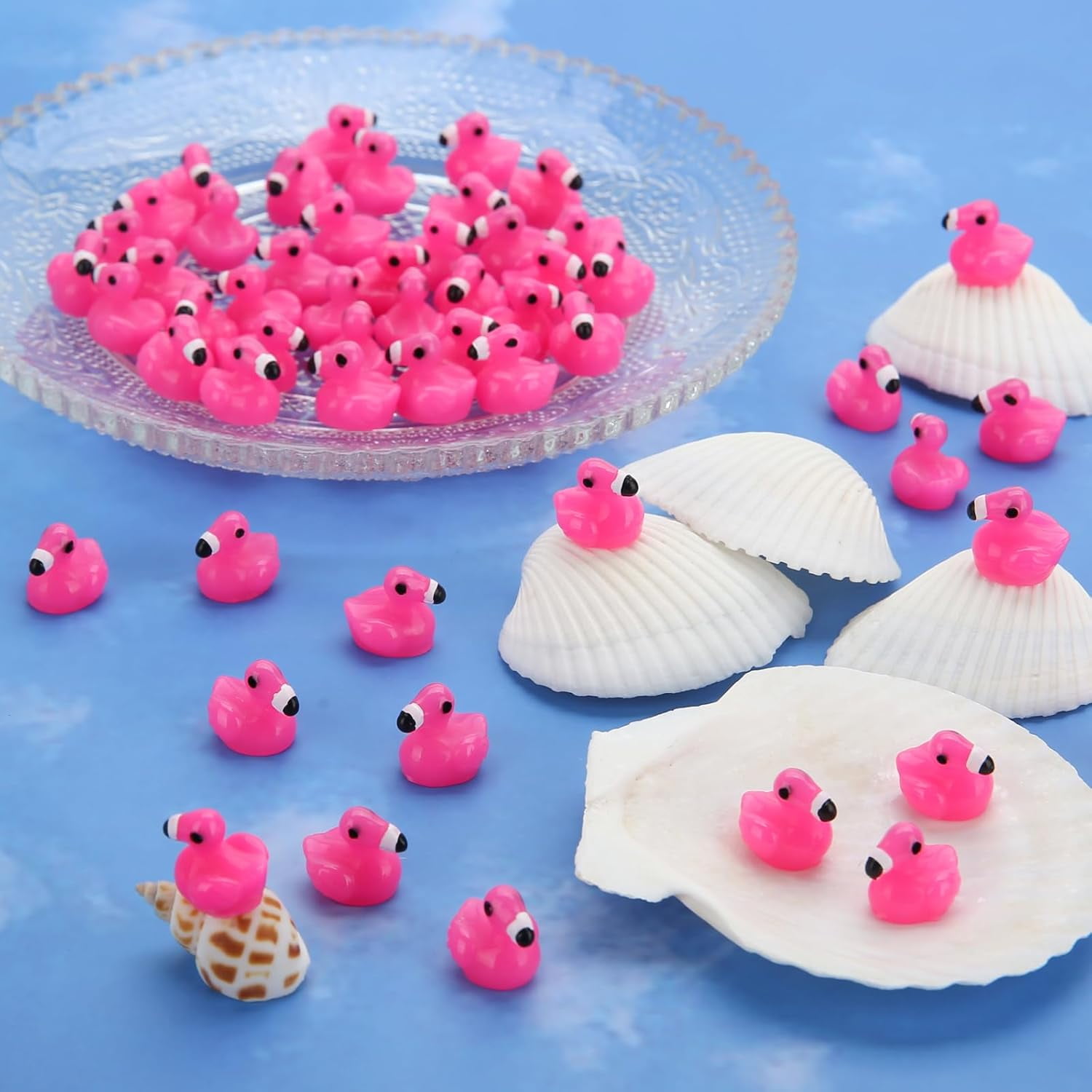 Monebena 50pcs Mini Flamingo Resin Ducks, Pink Flamingo Figurine Tiny ...