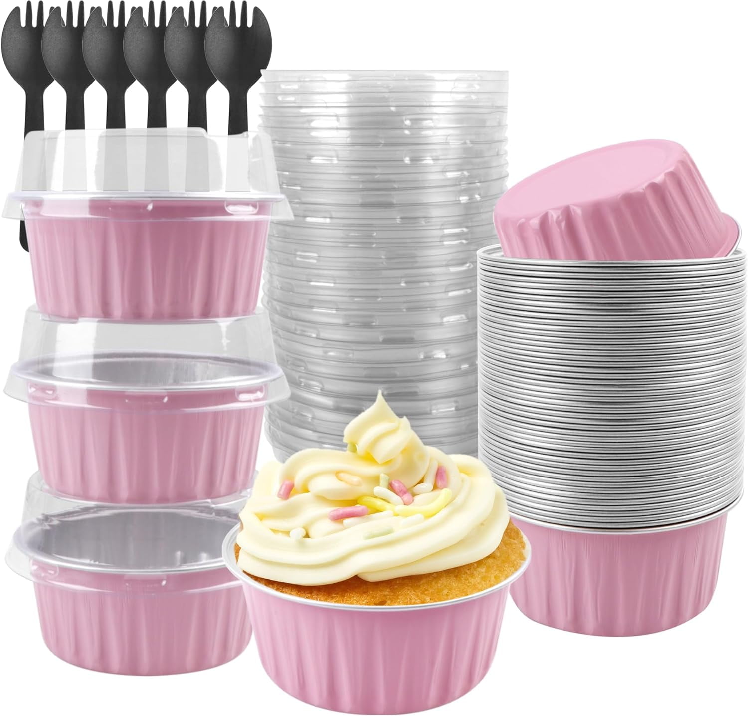 Monebena Aluminium Foil Cake Cups with Lids Muffin Tins, Mini Cake Pans ...