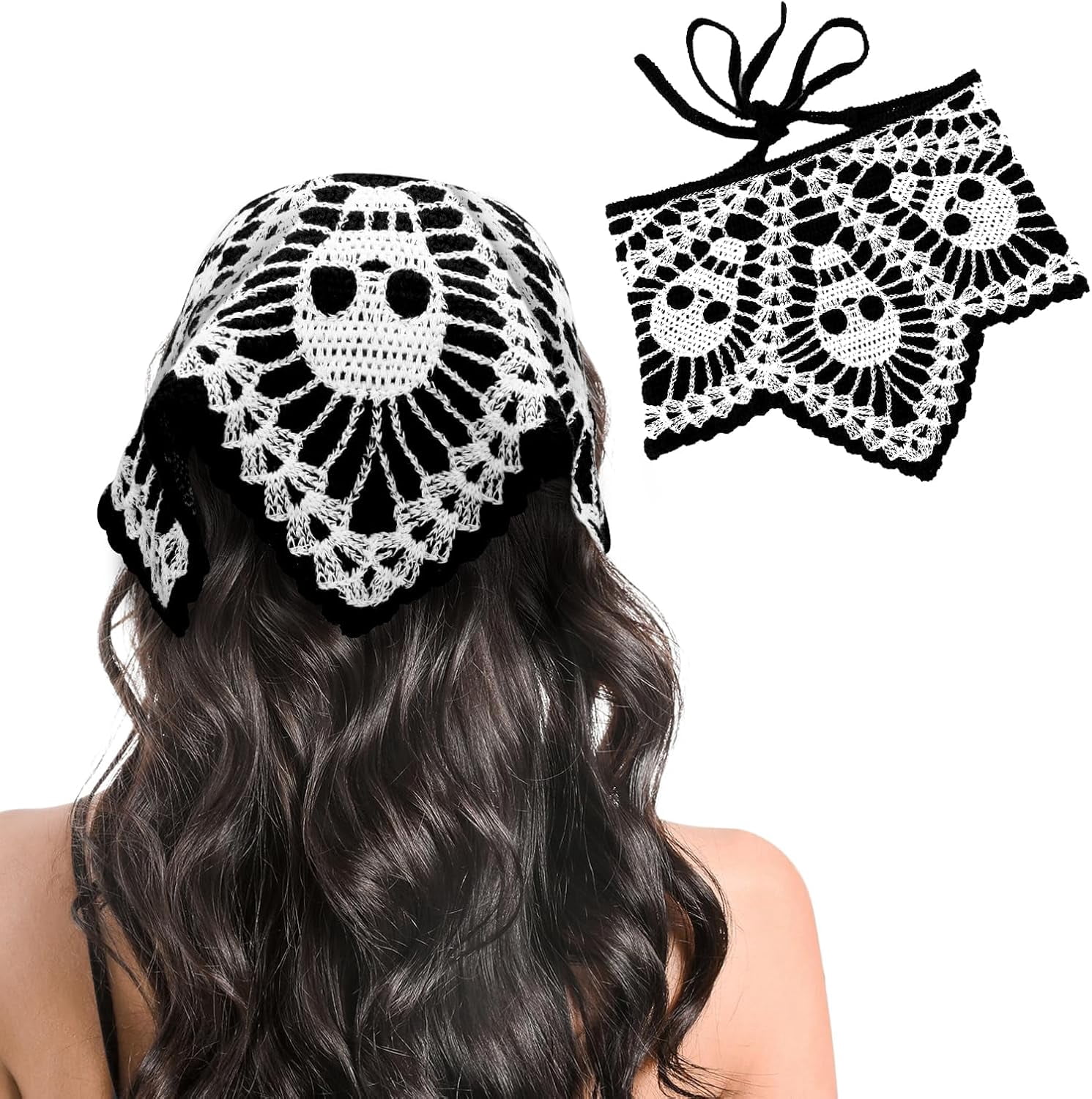 Monebena Crochet Bandanas for Women Spider Web Skull Crochet Head Scarf ...