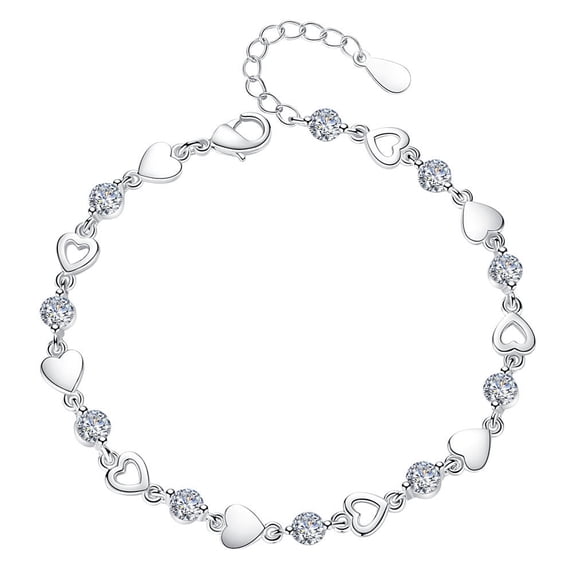 Monebena Crystal Heart Charm Bracelet 925 Sterling Silver Fashion Heart ...