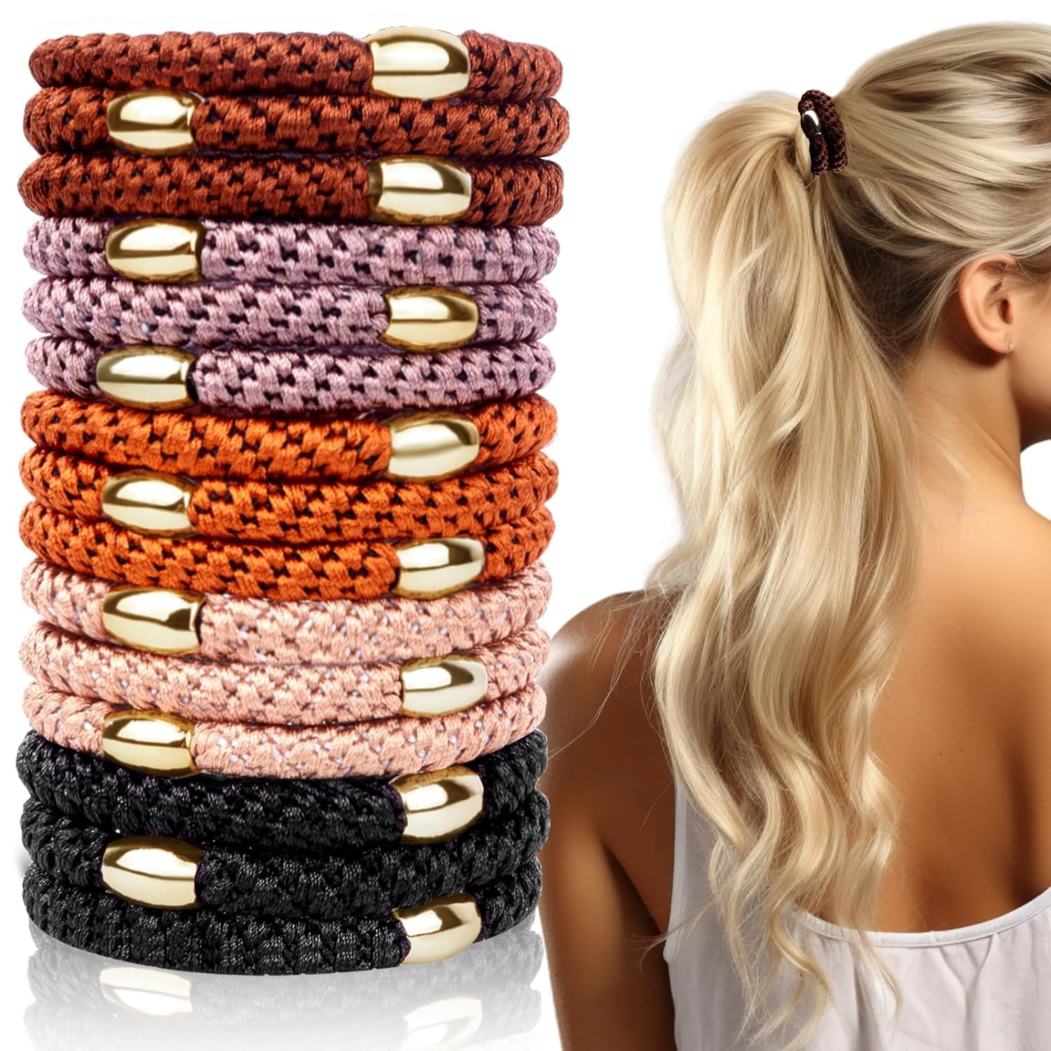 Monebena Hair Ties No Damage, 15PCS Ponytail Holders, Hair Rubber Bands ...