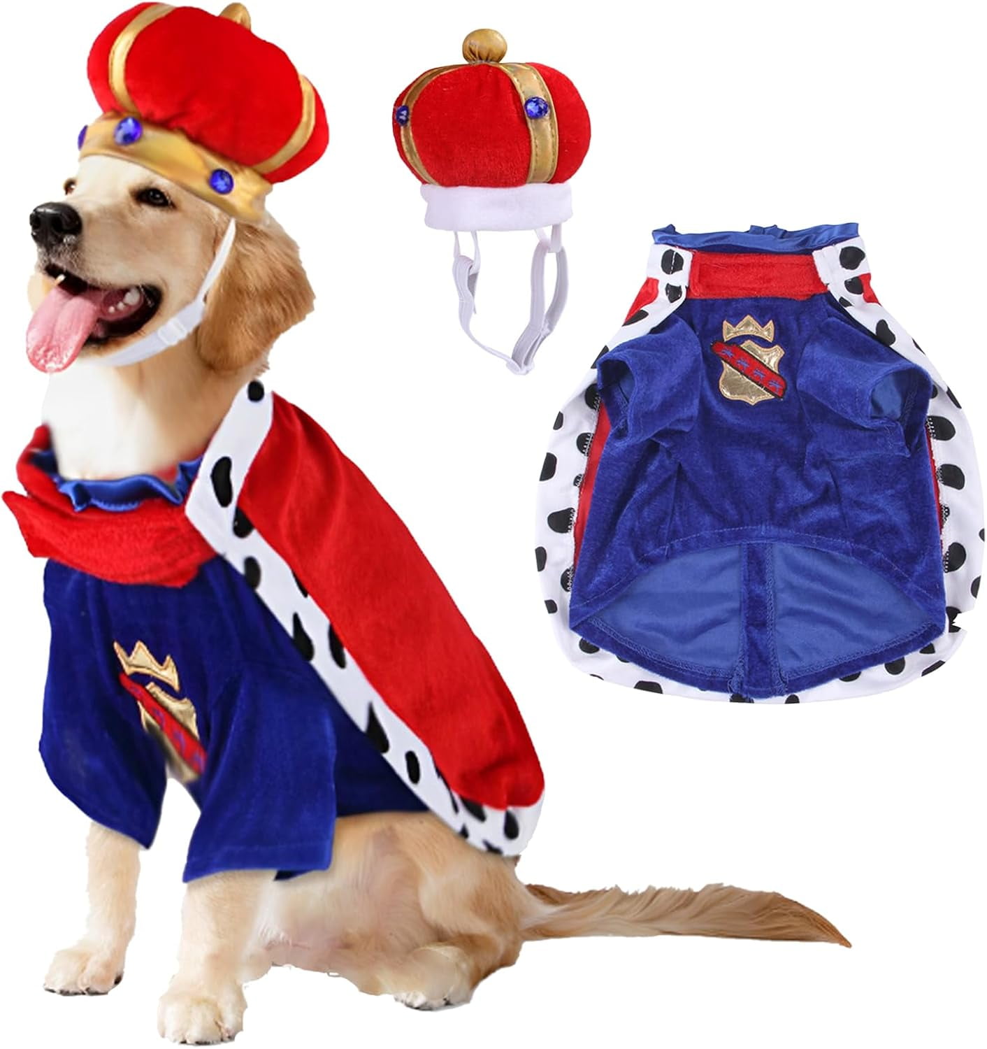 Monebena Halloween King Dog Costume Prince Royal Dog Cape Crown Velvet ...
