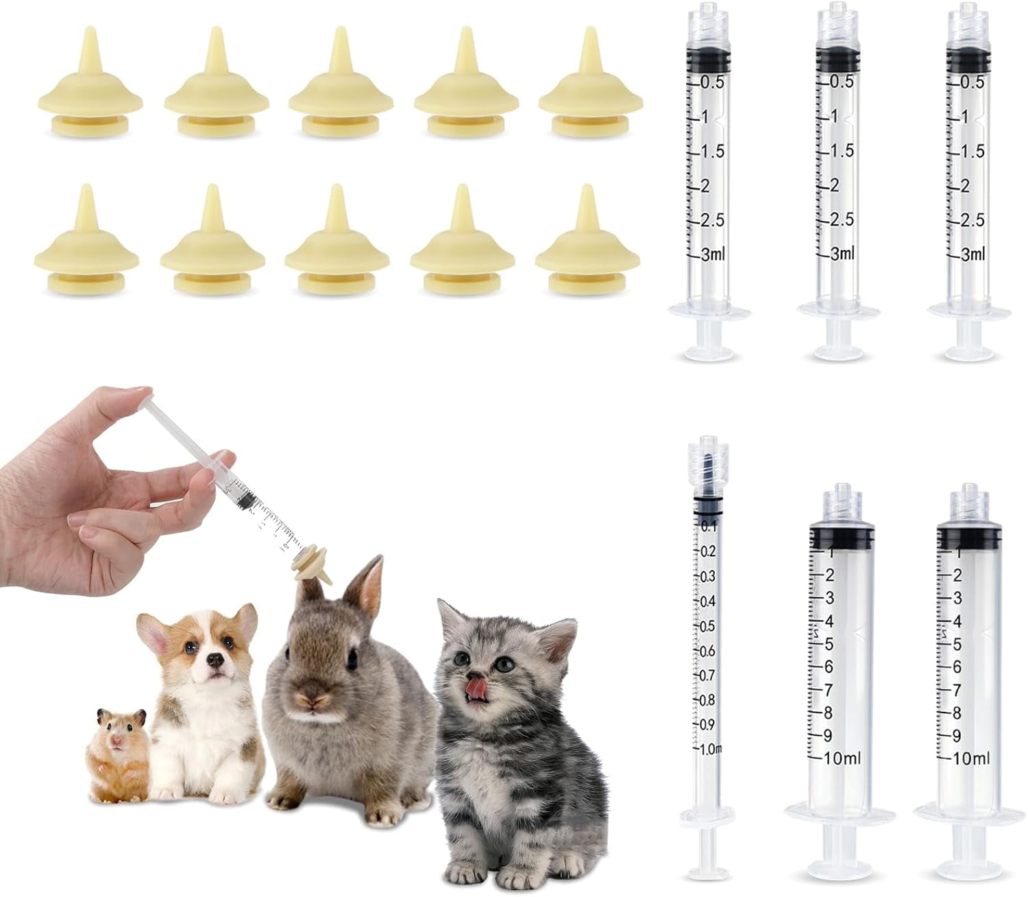 Monebena Kitten Feeding Nipples and Nursing Syringe, 10 Pcs Natural ...