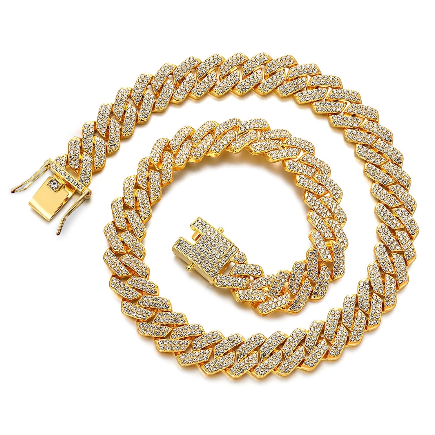 Monebena Mens Cuban Link Chain Miami Cuban Bracelet 18k Gold Diamond ...