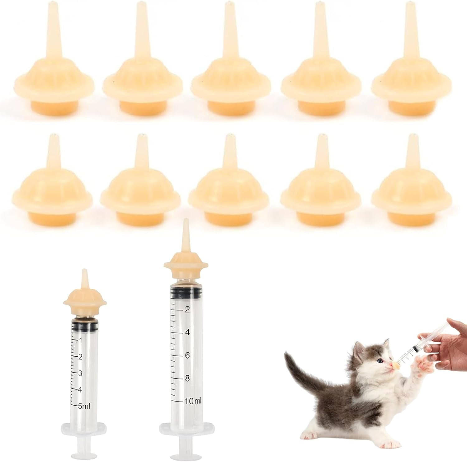 Monebena Pet Feeding Nipples with Syringes,10 Pcs Silicone Kitten ...