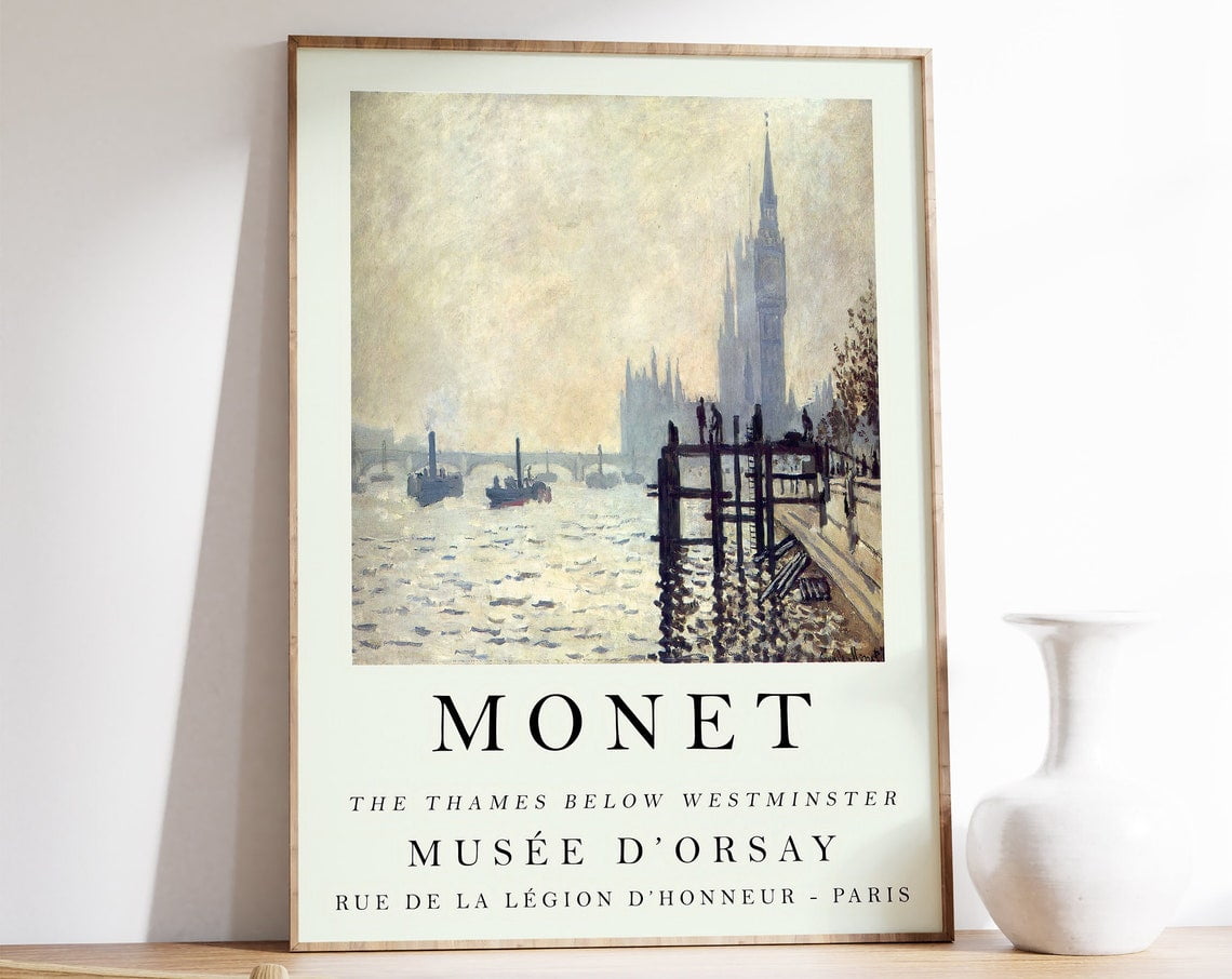 Monet Exhibition Poster, Thames Below Westminster, London Art, Claude ...