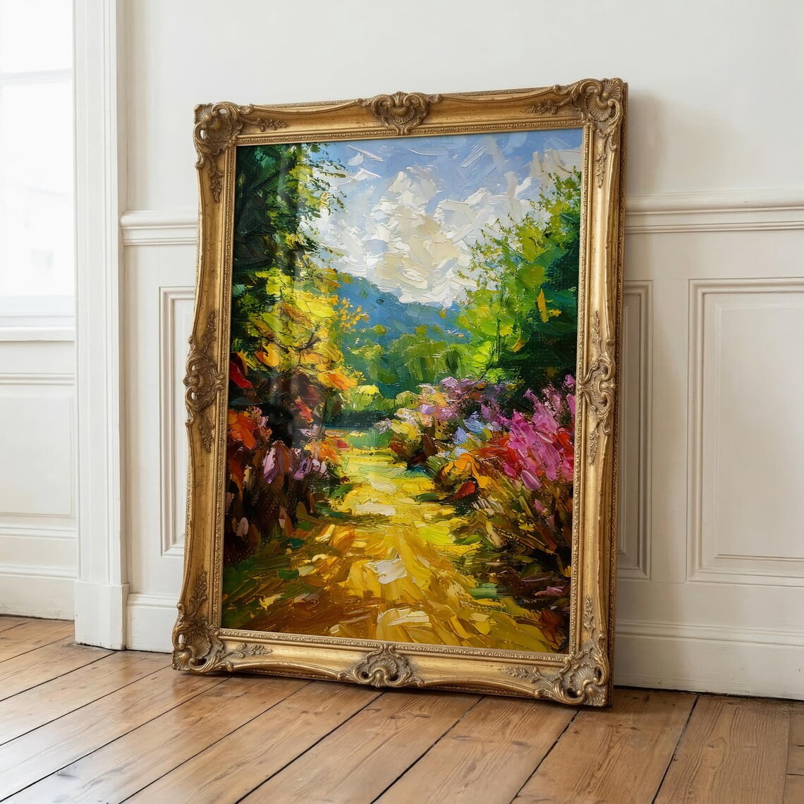 Monet Inspired Impressionist Art Garden Path Colorful Floral Landscape ...