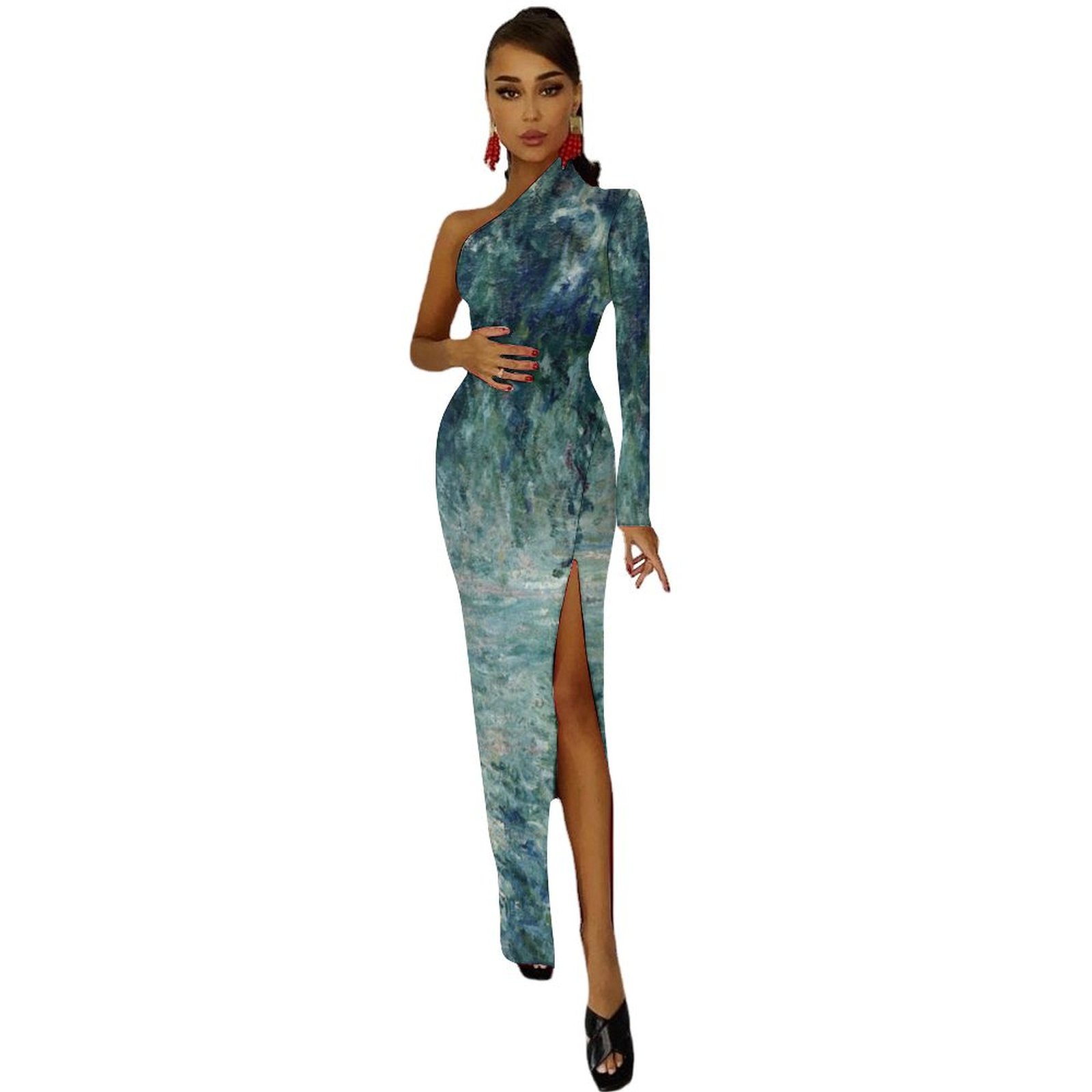 Monet Morning on the Seine Fine Art Half Dleeve Split Dress luxury ...