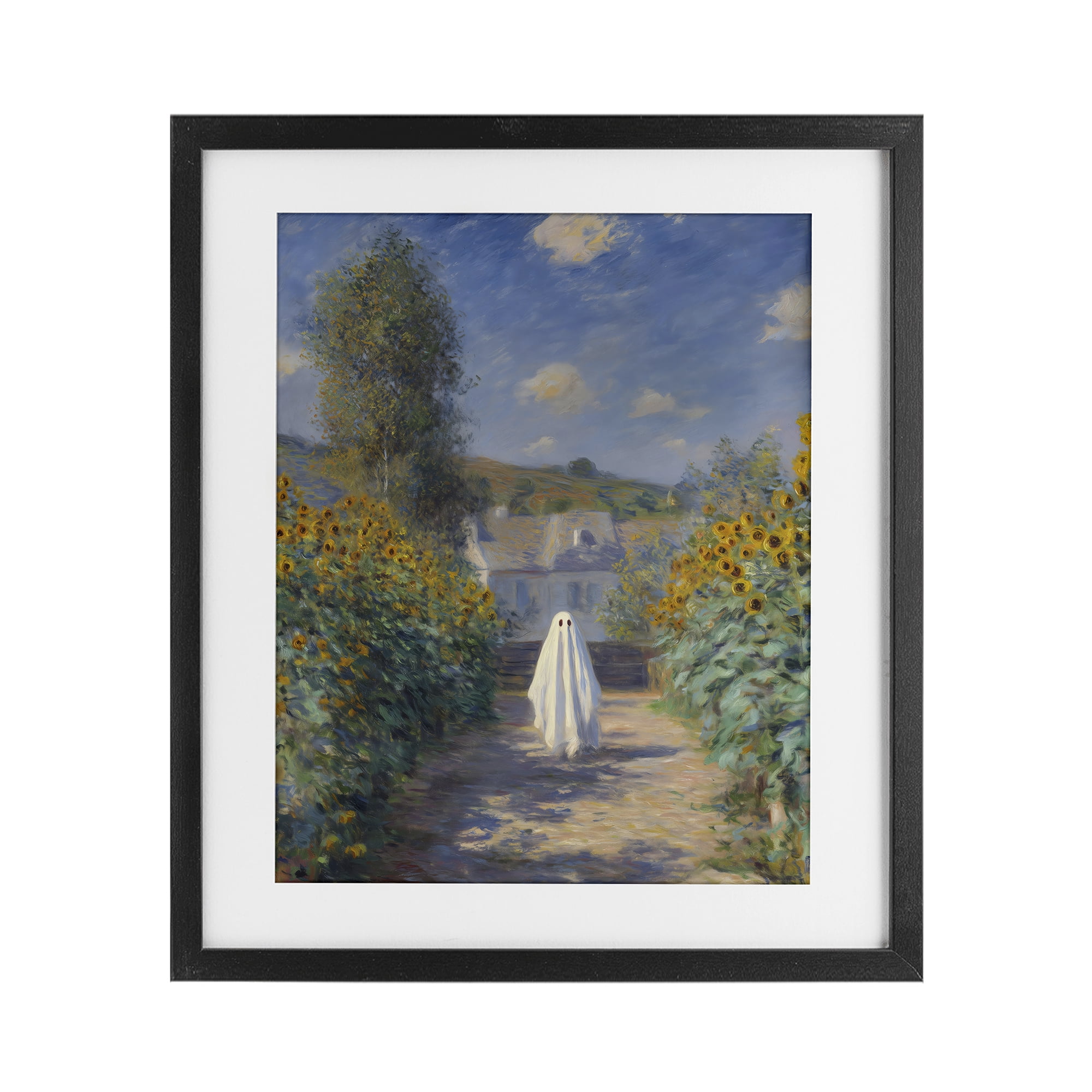 Monet Style Sunflower Ghost Black Framed Print Under Glass, design by ...