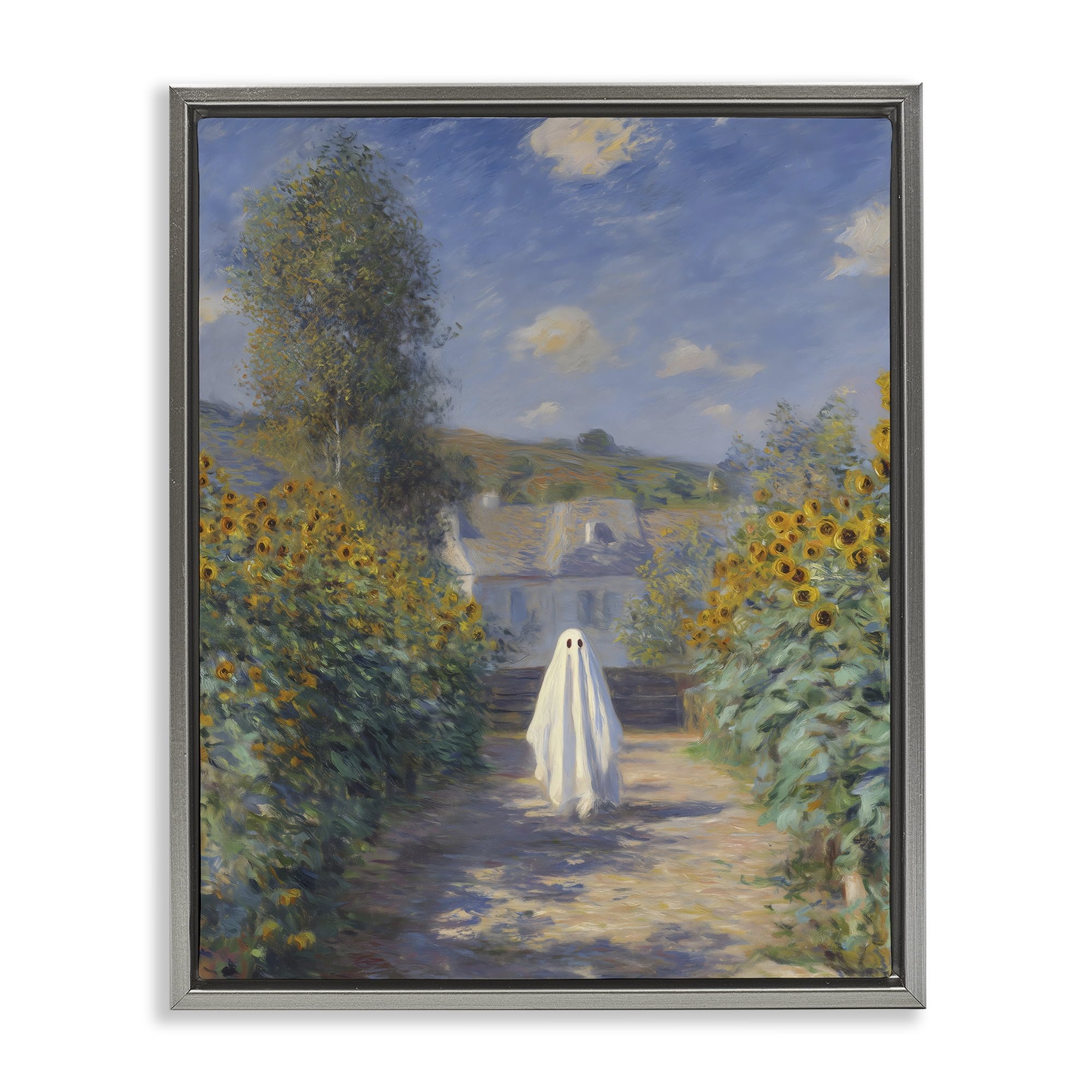 Monet Style Sunflower Ghost Gray Framed Floater Canvas Wall Art, design ...