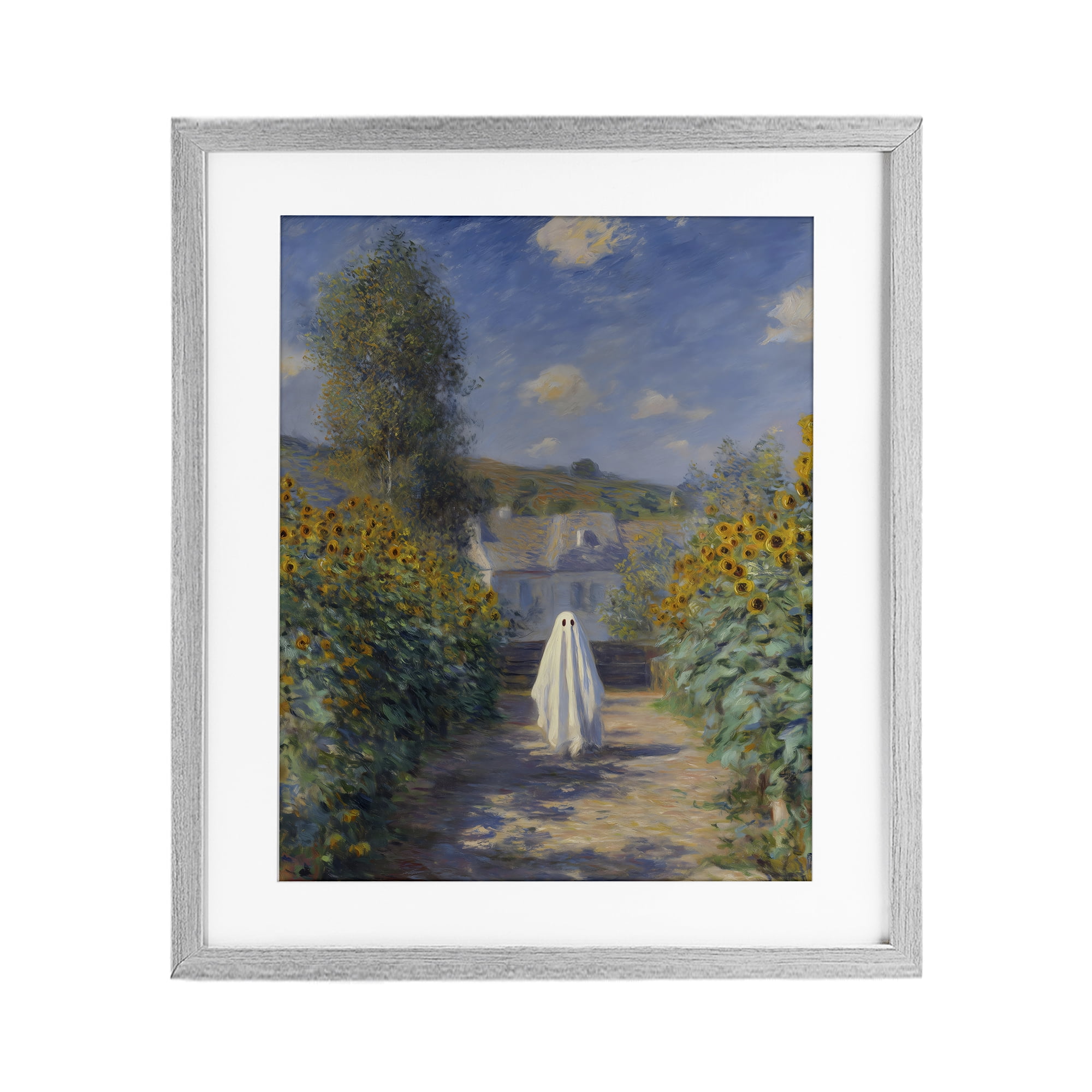 Monet Style Sunflower Ghost Gray Framed Print Under Glass, design by ...