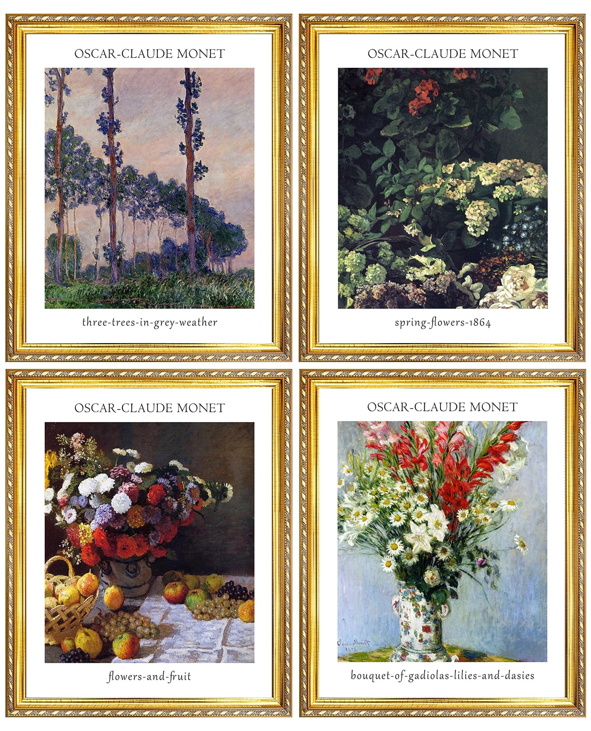 Monet Wall Art 4 Pcs,Claude Monet Print,Still Life Flower and Fruit ...