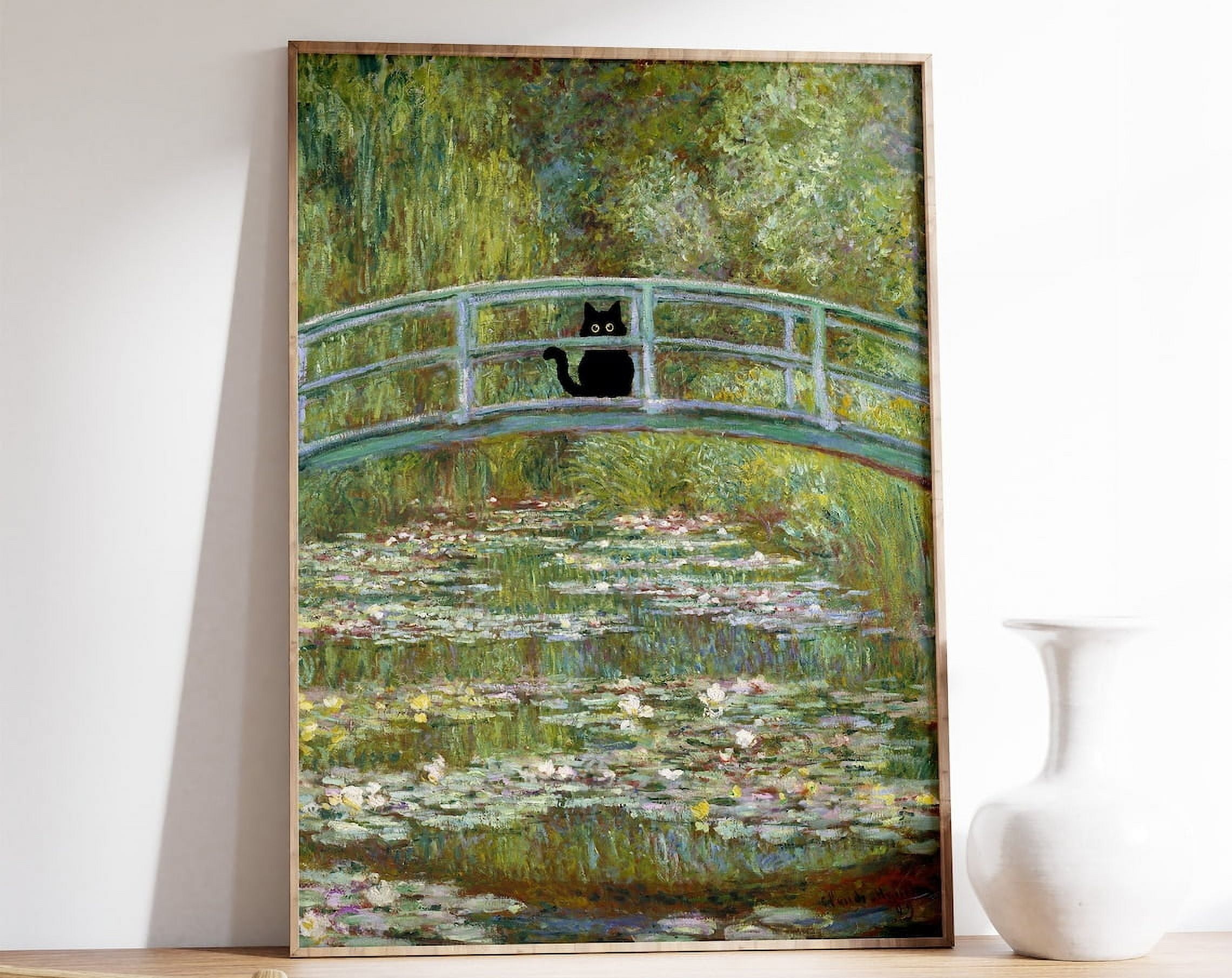 Monet Waterlily Bridge Cat Print, Claude Monet Cat Poster, Cat Art, Cat ...