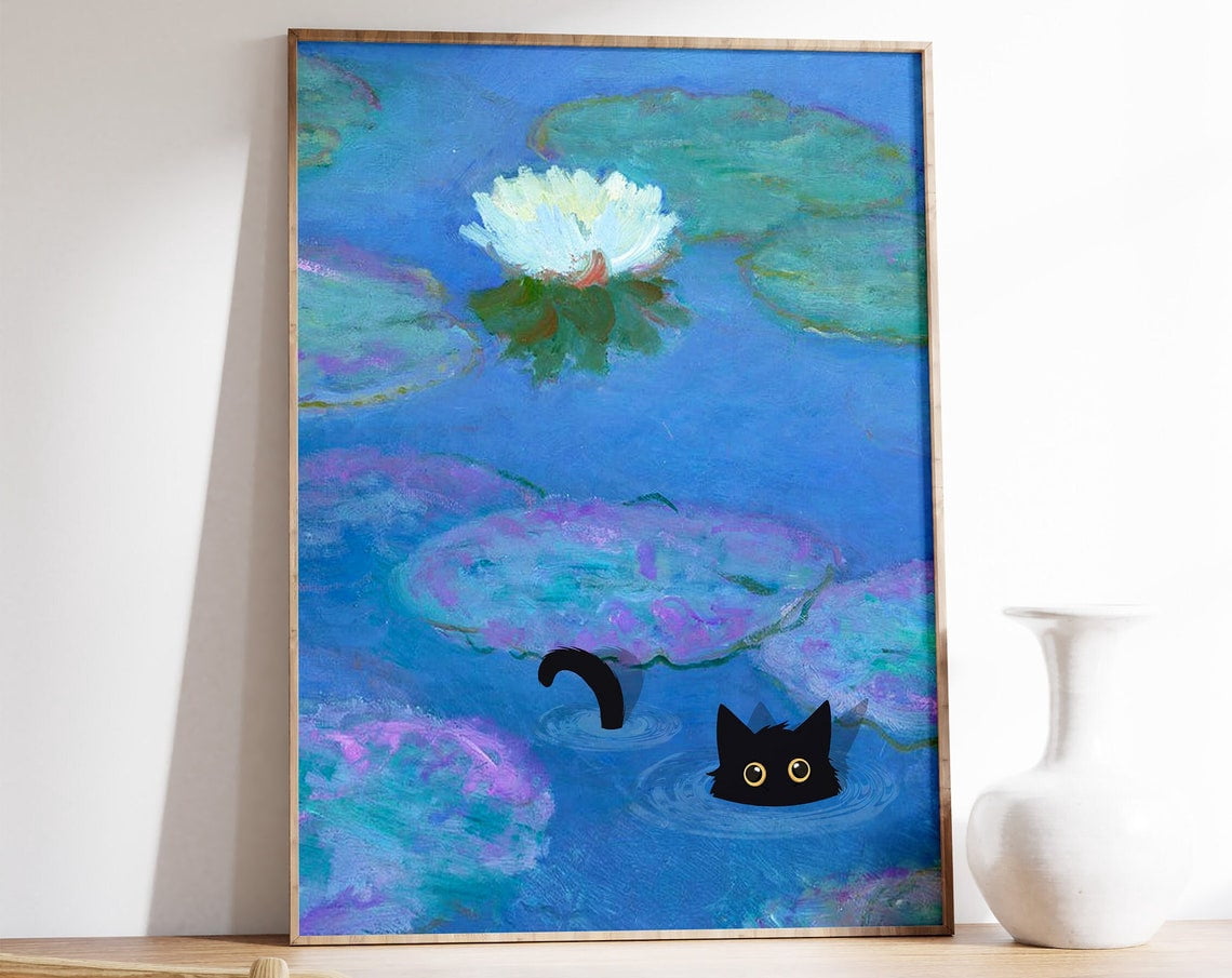 Monet Waterlily Cat Print, Claude Monet Cat Poster, Cat Art, Cat Gift ...