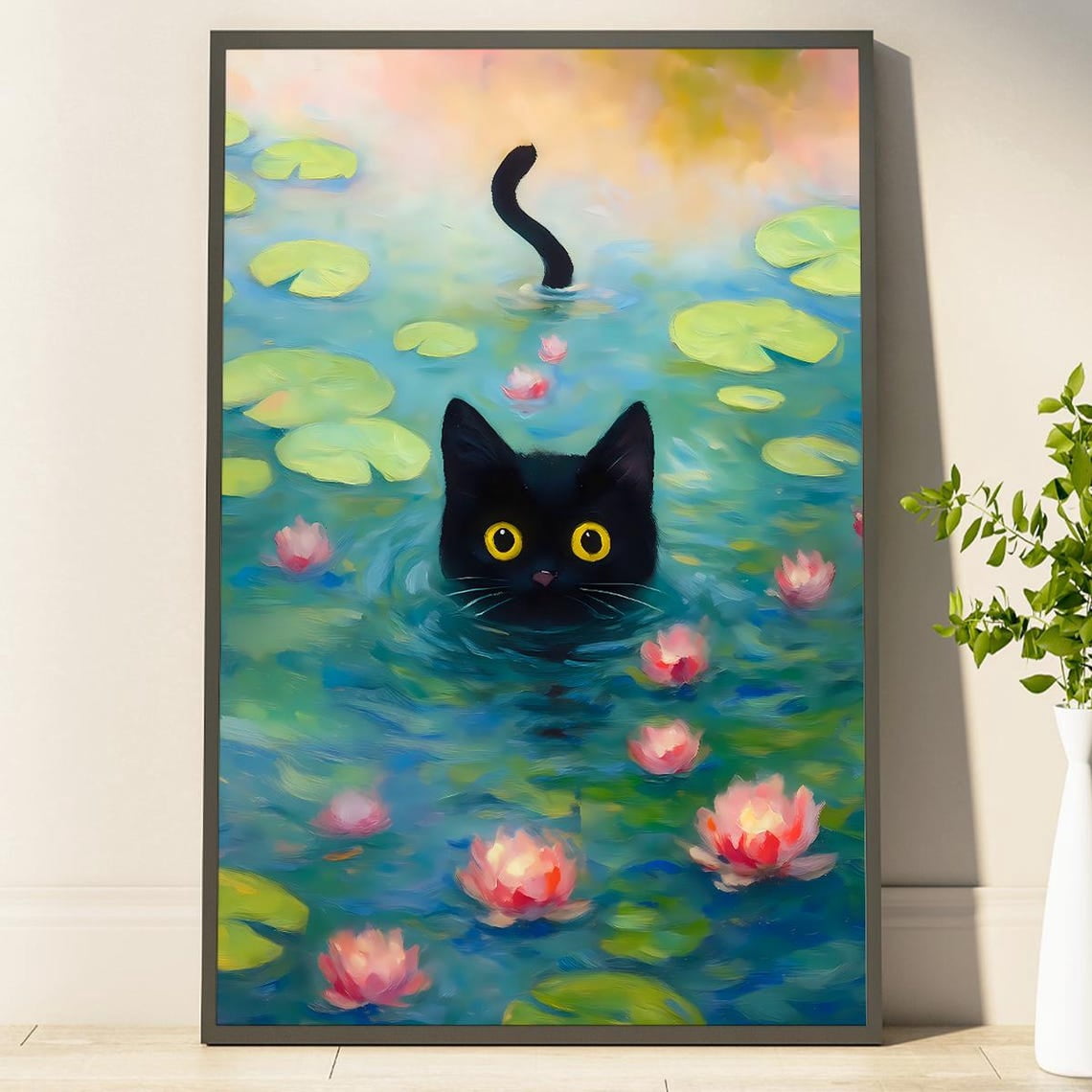 Monet Waterlily Cat Print Claude Monet Cat Poster Cat Art Floral Print ...