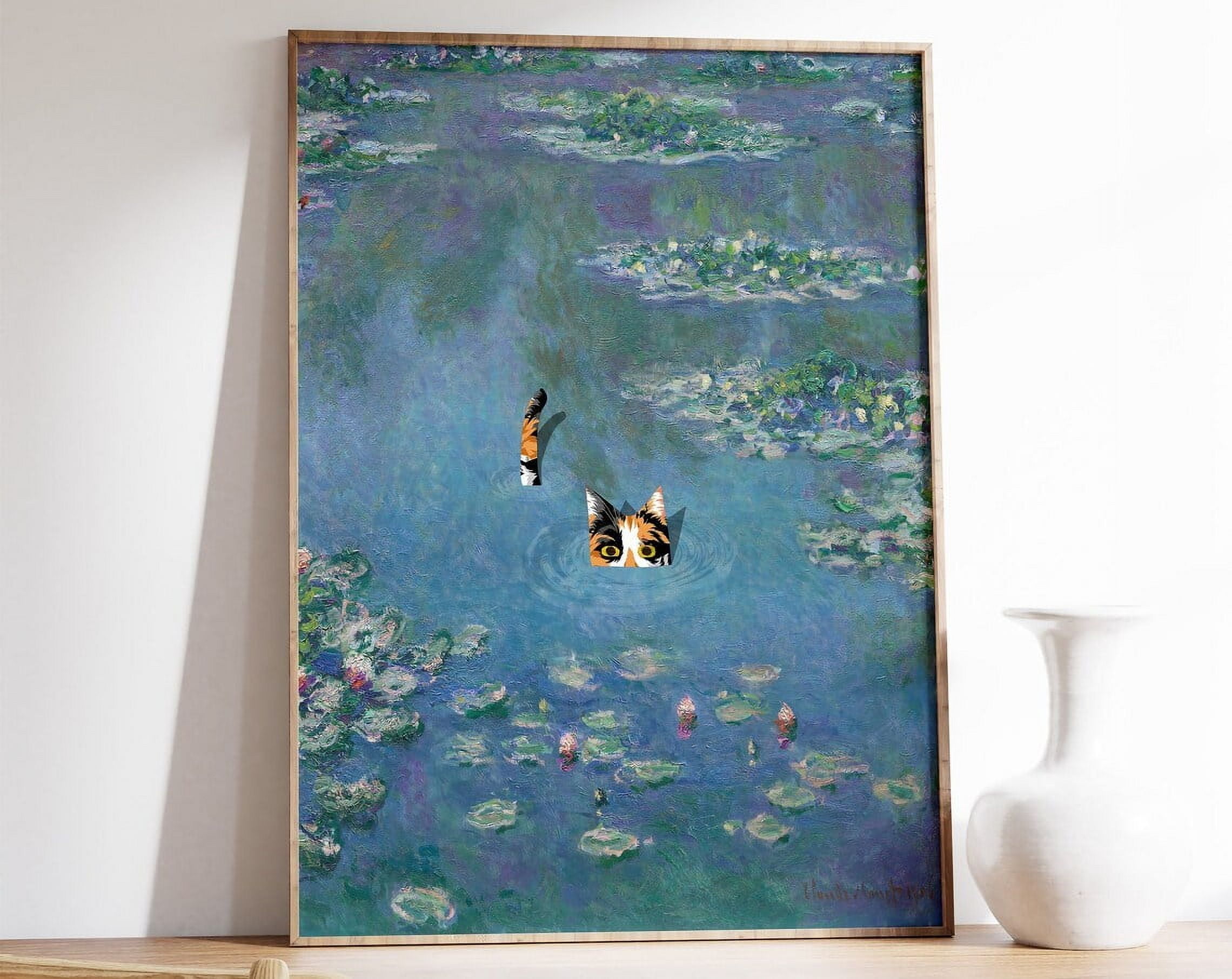 Monet Waterlily Cat Print, Claude Monet Cat Poster, Cat Art, Floral ...