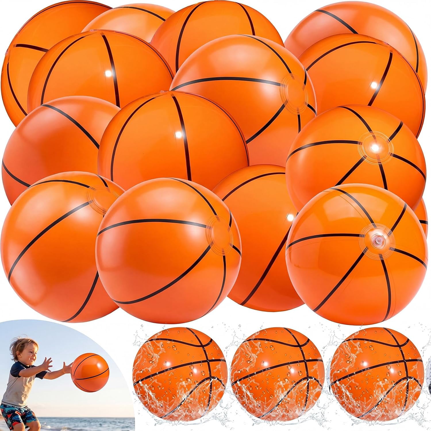 Monexial 24 Pack 16 Inch Inflatable Basketball Beach Balls, Giant Pool ...