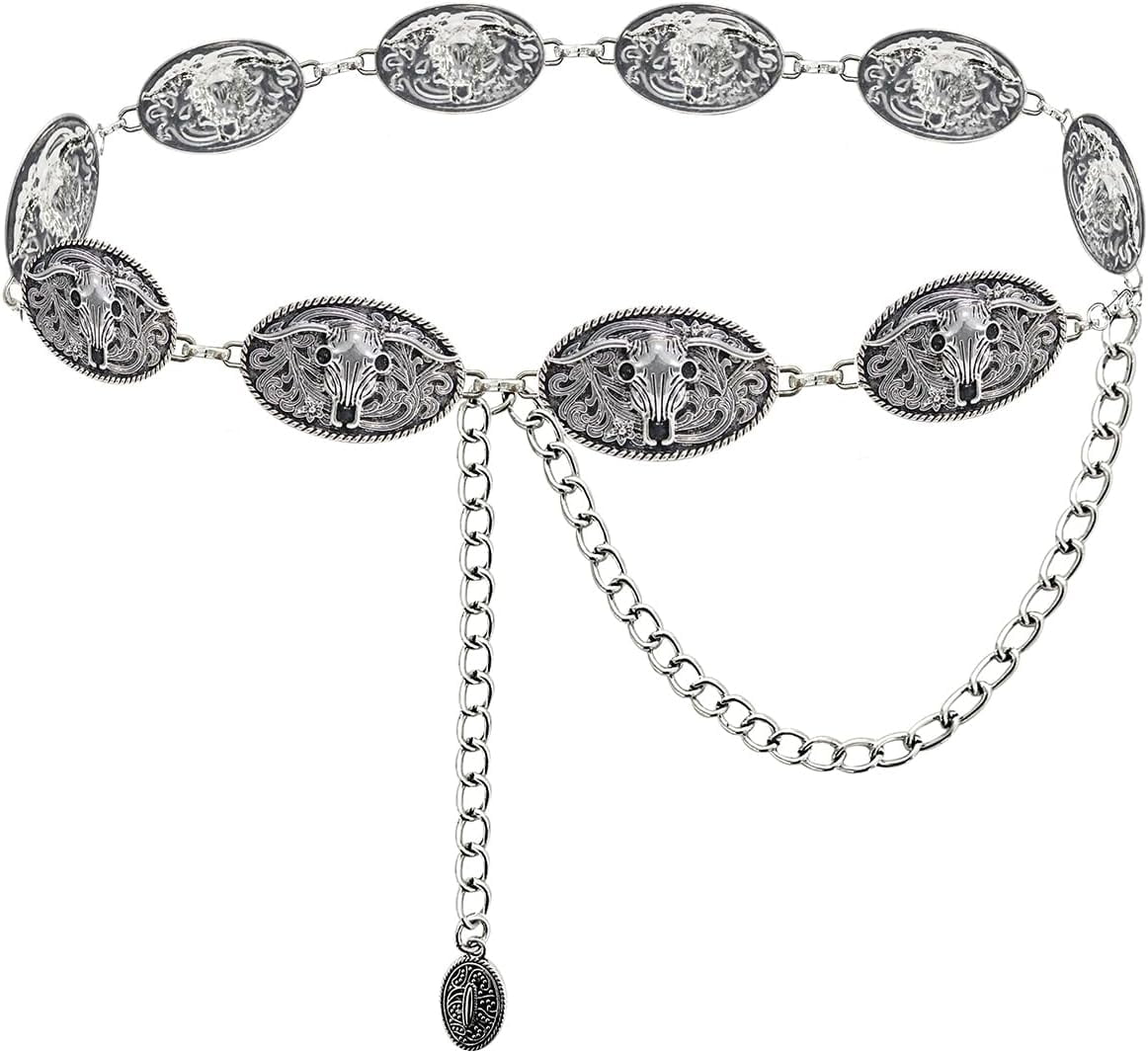 Monexial Western Metal Concho Belt for Women Cowgirl Chain Belts for ...