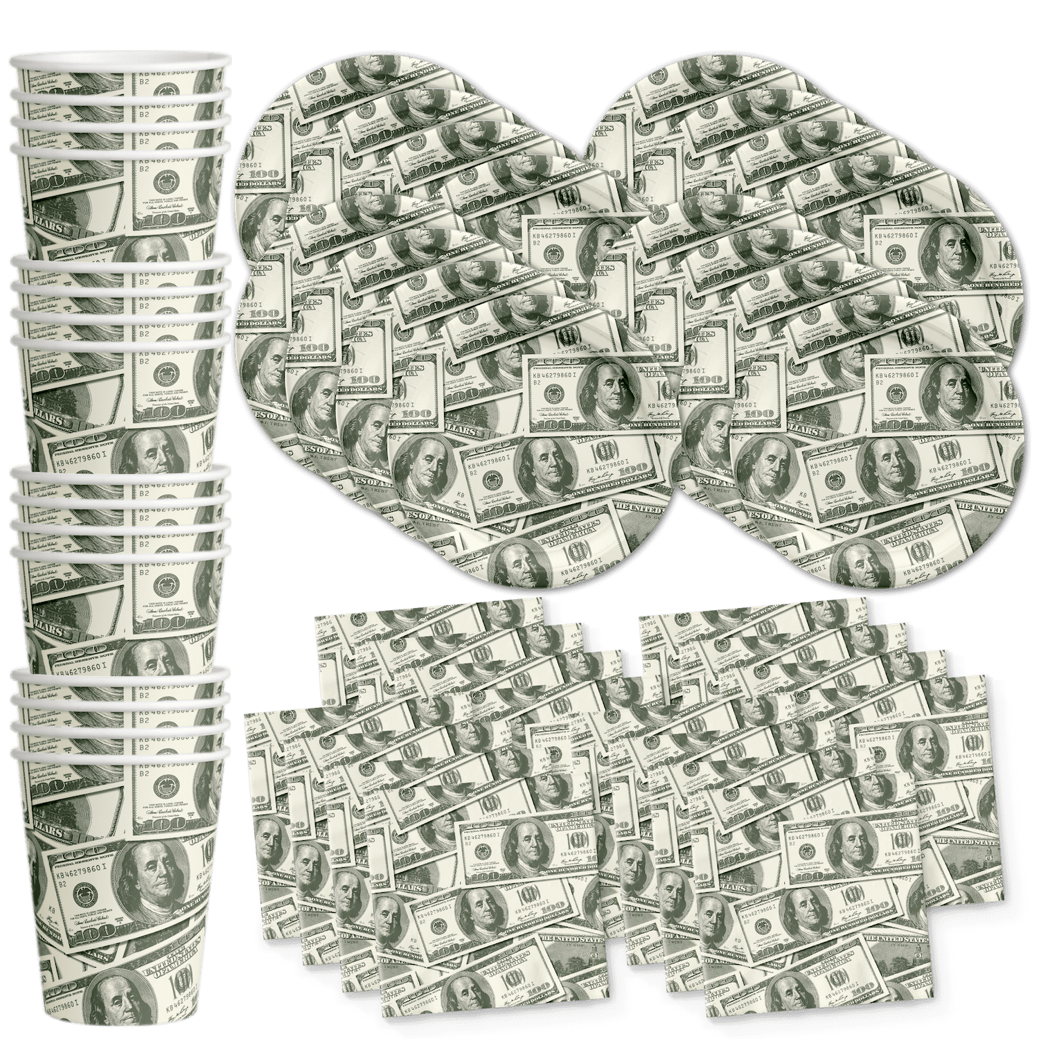 Money $100 Dollar Bills Birthday Party Supplies Set Plates Napkins Cups ...