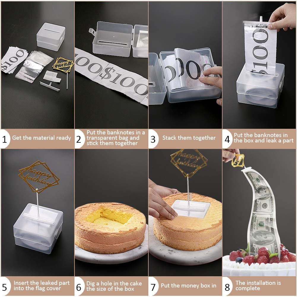 Money Cake Pull out Kit, Money Cake Dispenser Box, Birthday Cake Money ...