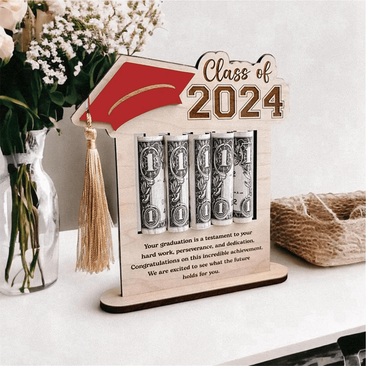 Money Card Holder 2024 Graduation Cash Wooden Congrats Clip for Home ...