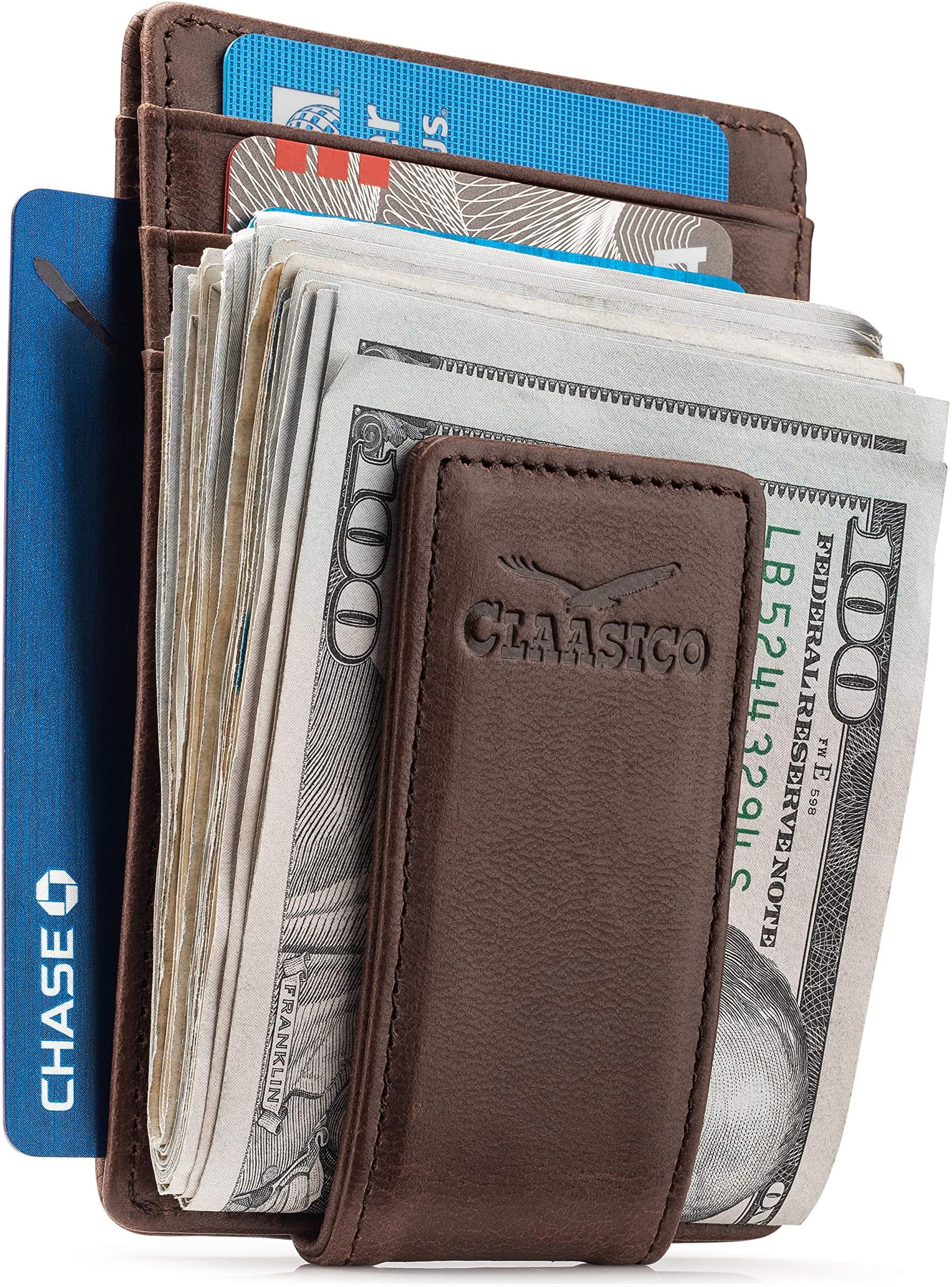 Money Clip Leather Wallet For Men Slim Front Pocket RFID Blocking Card ...