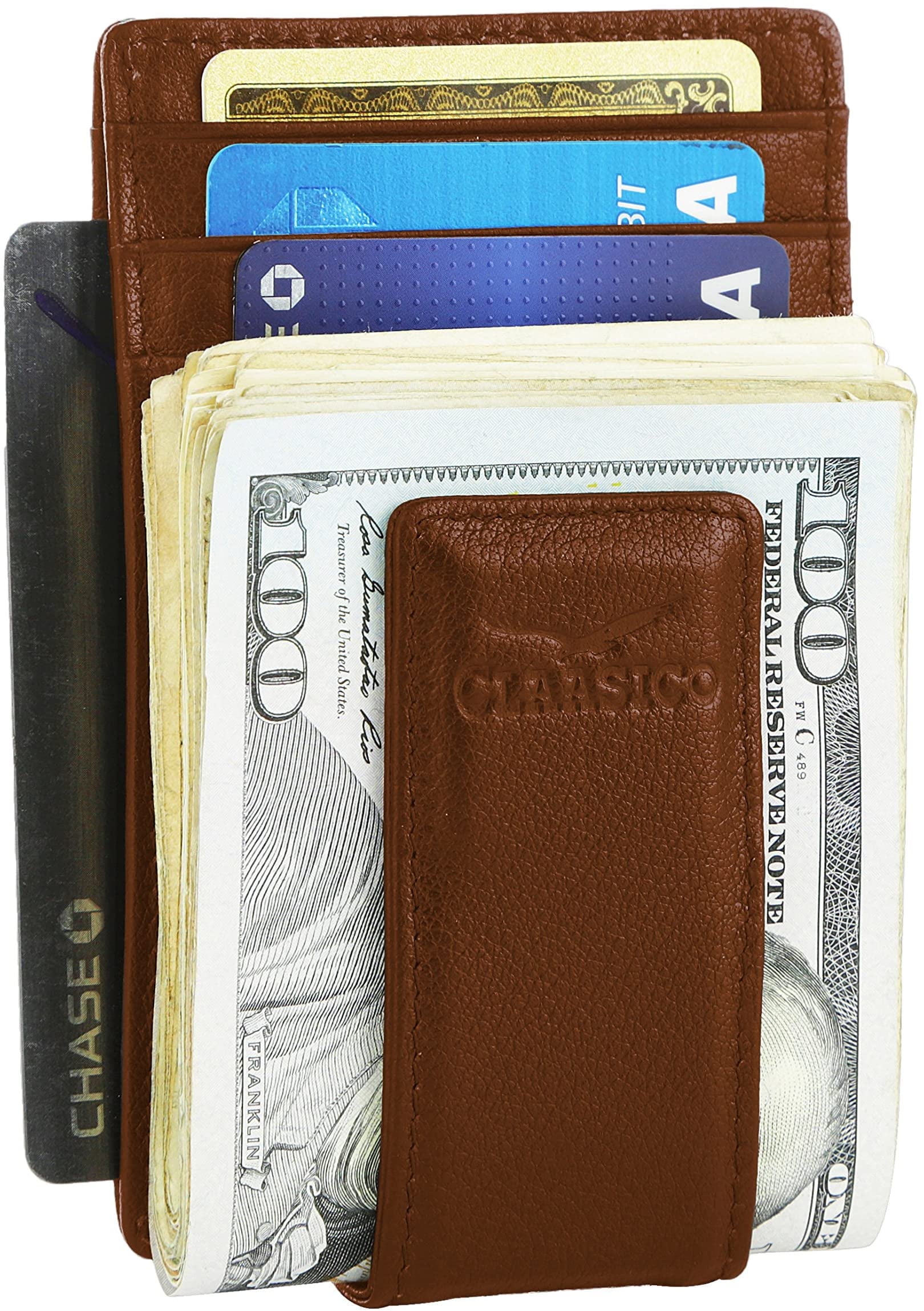 Money Clip Leather Wallet For Men Slim Front Pocket RFID Blocking Card ...