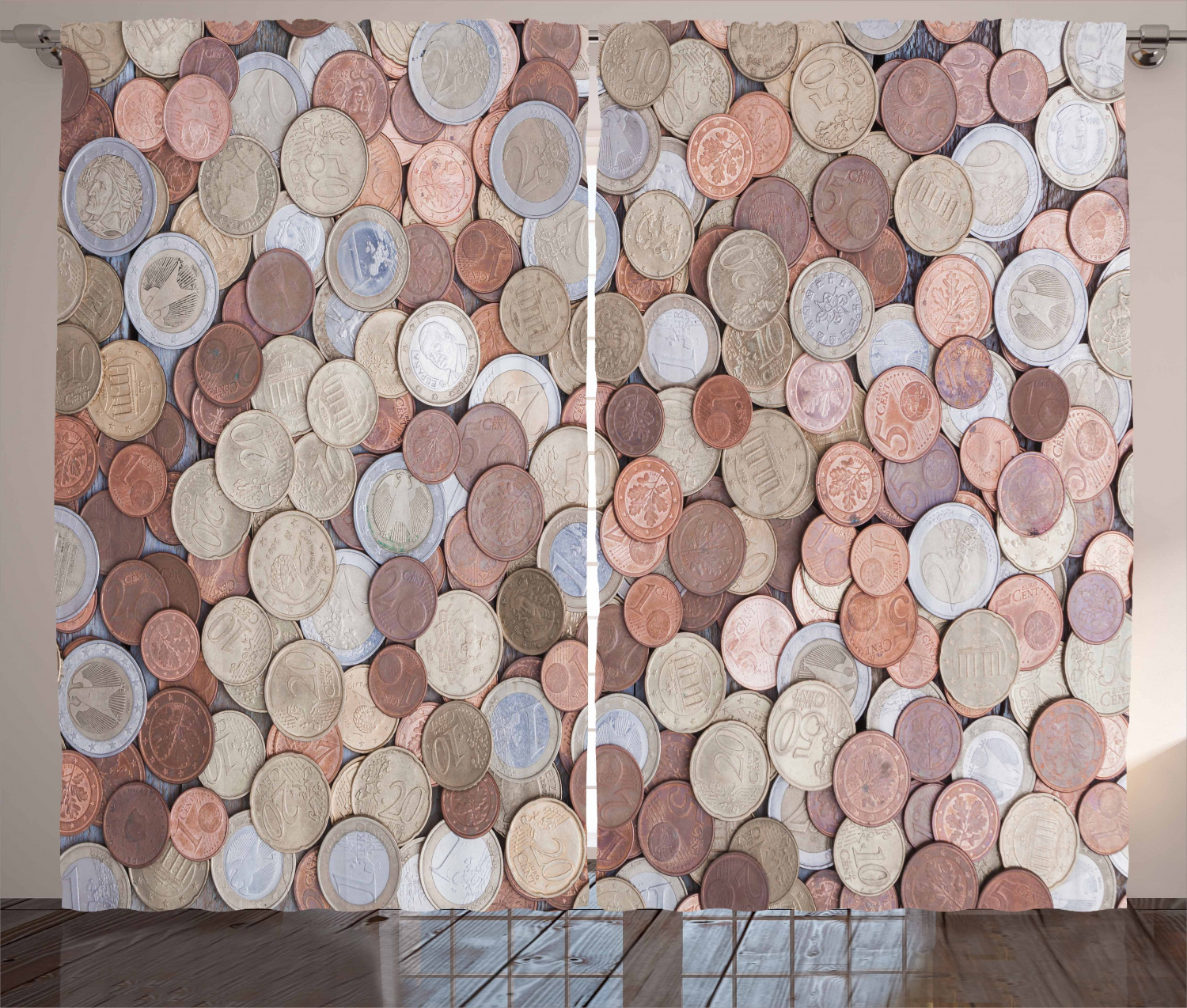 Ambesonne Money Curtains 2 Panel Set, Euros and Cent Coins, 108" x 108 ...