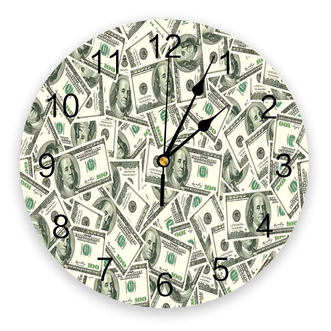 Money Dollar Pattern Wall Clock Home Decor Bedroom Silent Oclock Watch ...