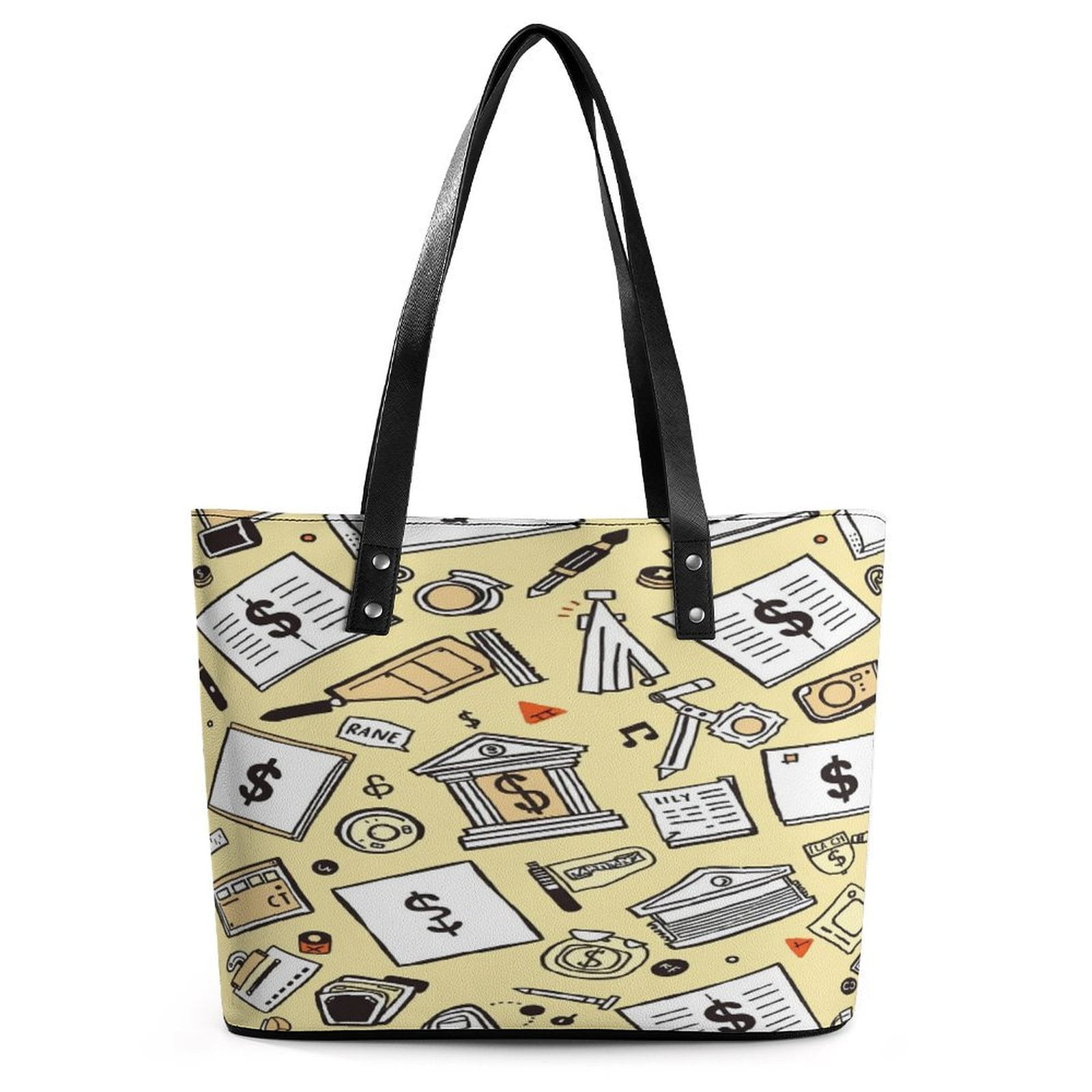 Money Doodle Pattern Handbags PU Leather Shoulder Bag Tote Bag Top ...