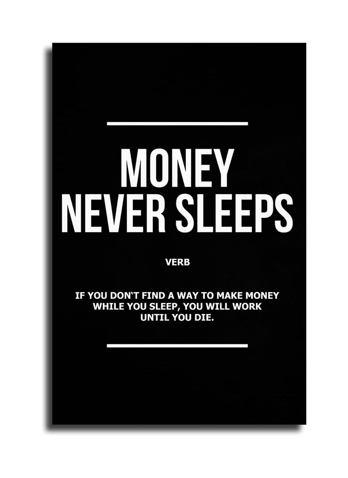 Money Never Sleeps Canvas Wall Art, Motivational Finance Poster for ...