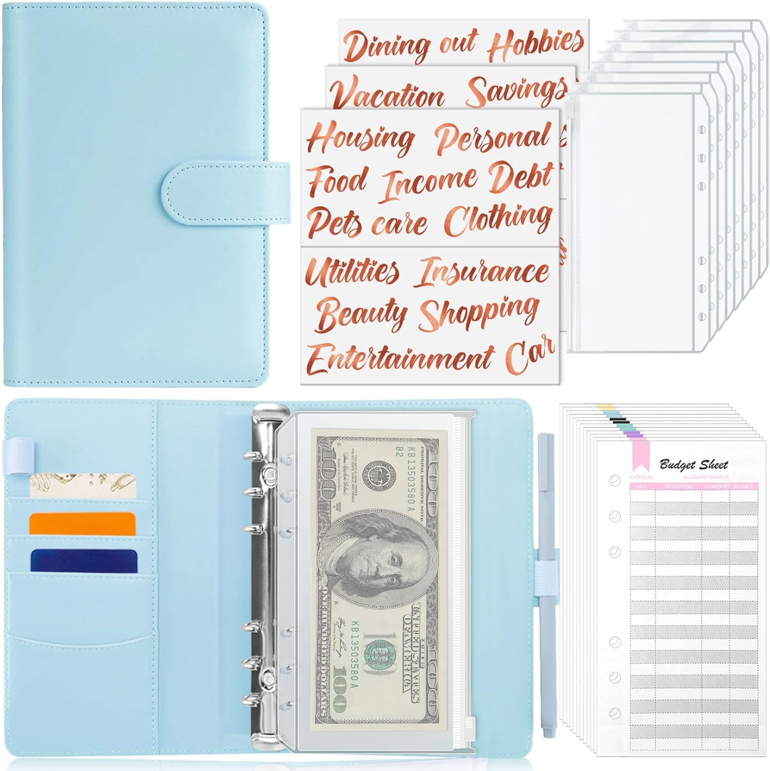 Money Organizer for Cash, A6 Budget Binder with Zipper Envelopes, Rose ...
