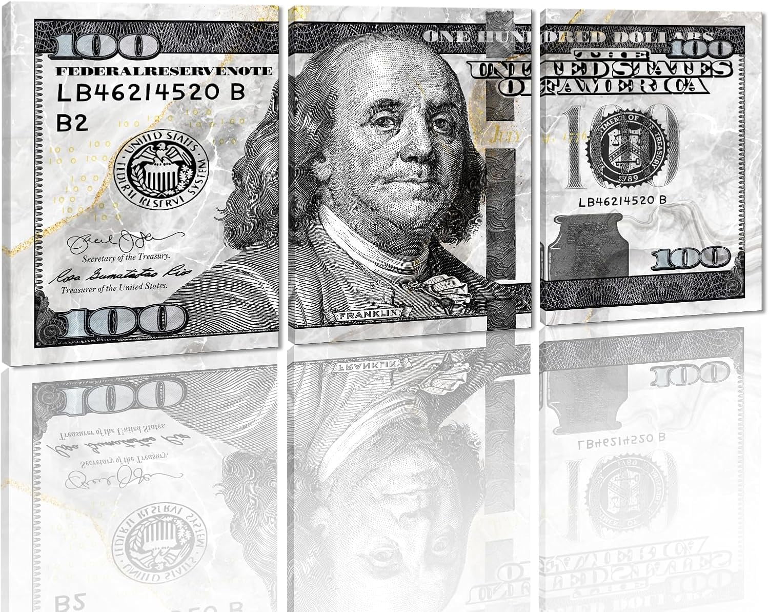 Money Posters Wall Art 3 Panels 100 Dollar Bill Pictures Canvas Prints ...