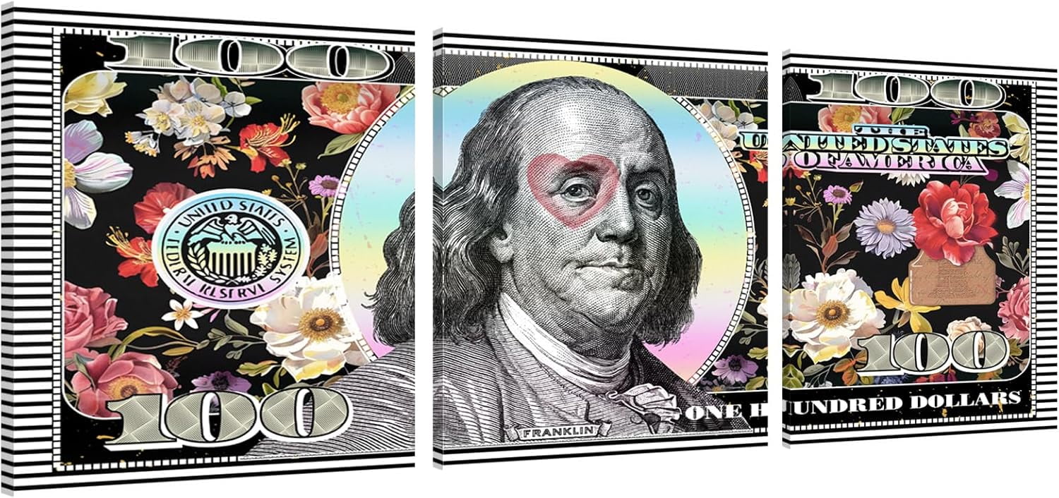 Money Posters Wall Art 3 Panels 100 Dollar Bill Pictures Canvas Prints ...