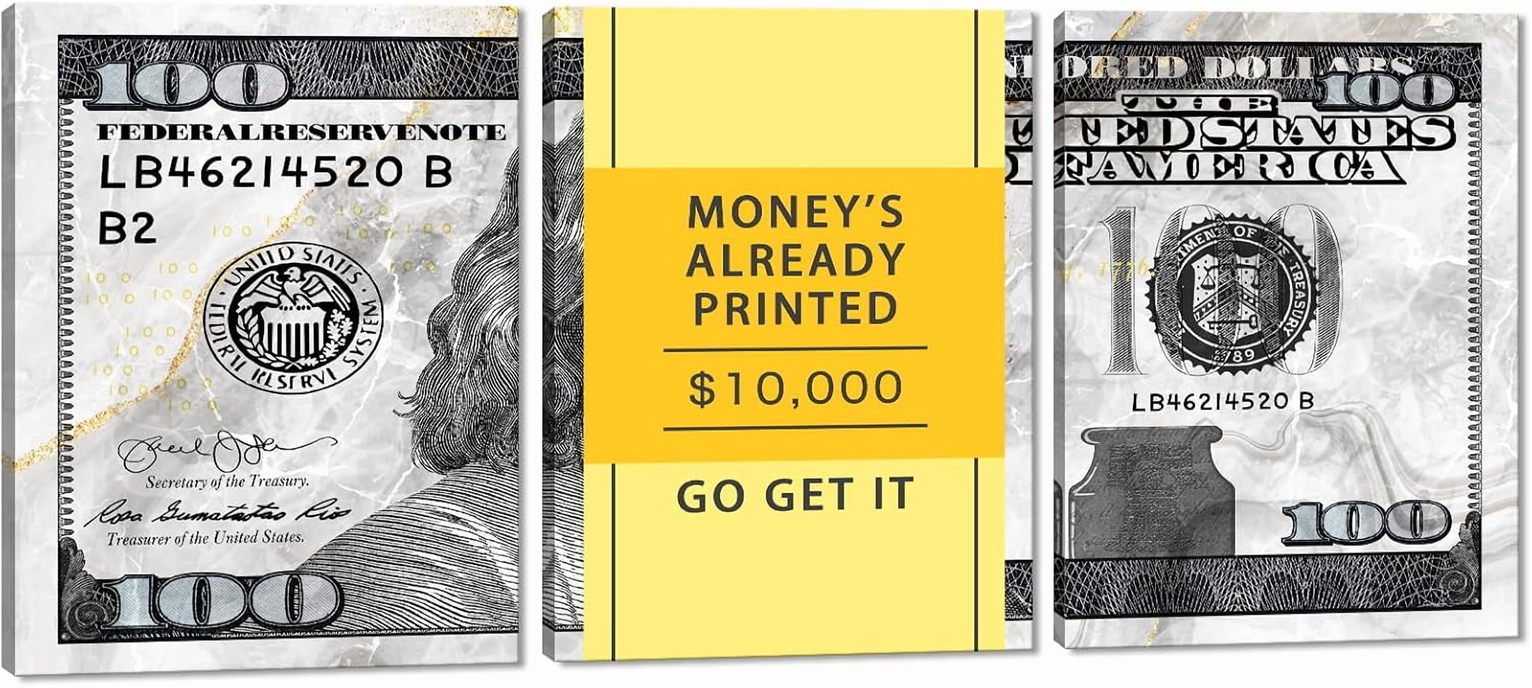 Money Posters Wall Art 3 Panels 100 Dollar Bill Pictures Canvas Prints ...