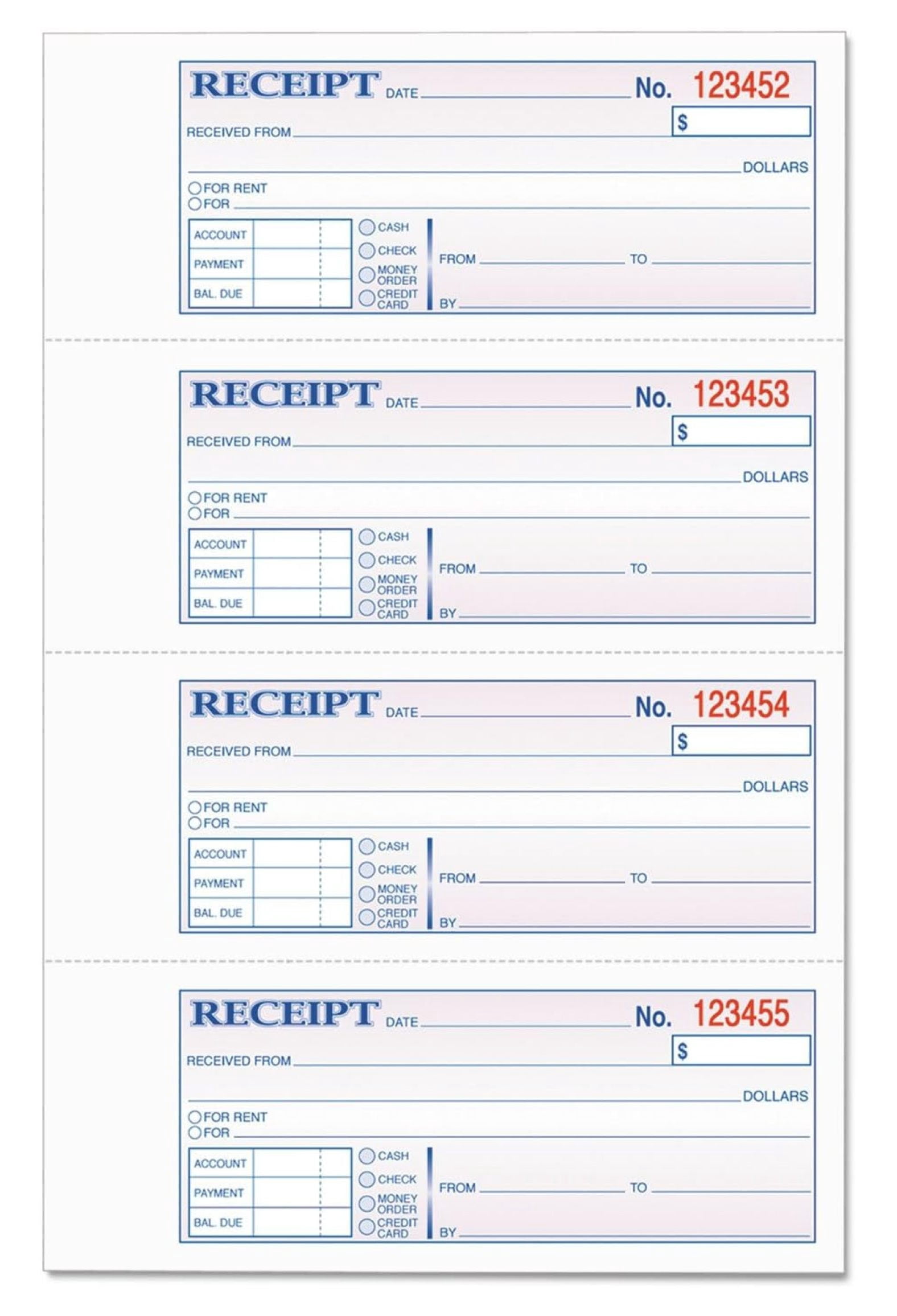 Money Receipt Book, 2-Part, Carbonless, 2-3/4 x 7-1/8 Inches, 4 ...