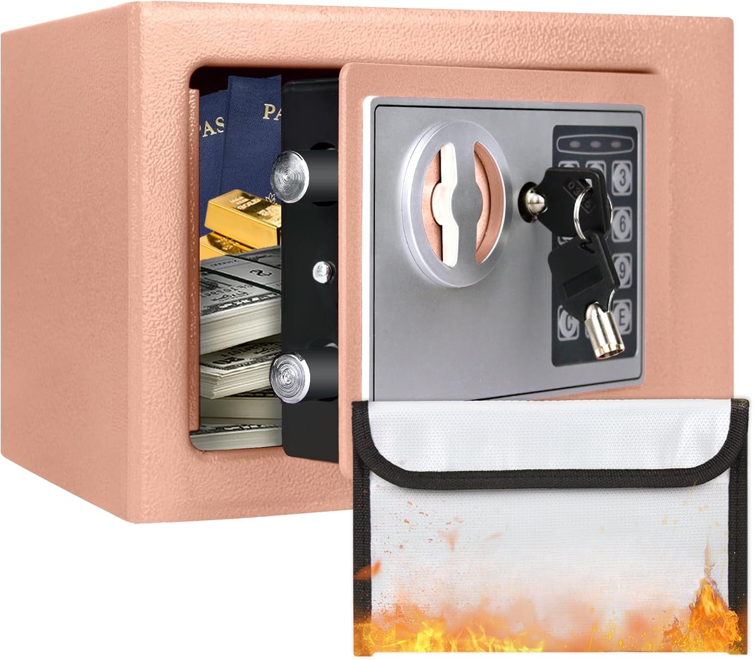 Money Safe Box for Home with Sensor Light & Fireproof Money Bag ...