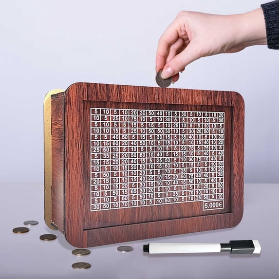 Money Saver Box,Savings Box Challenge,$5000 Cash Vault Wooden Money ...