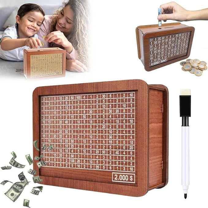 Money Saving Box Cash Vault Wooden Savings Box,2025 Savings Challenge ...