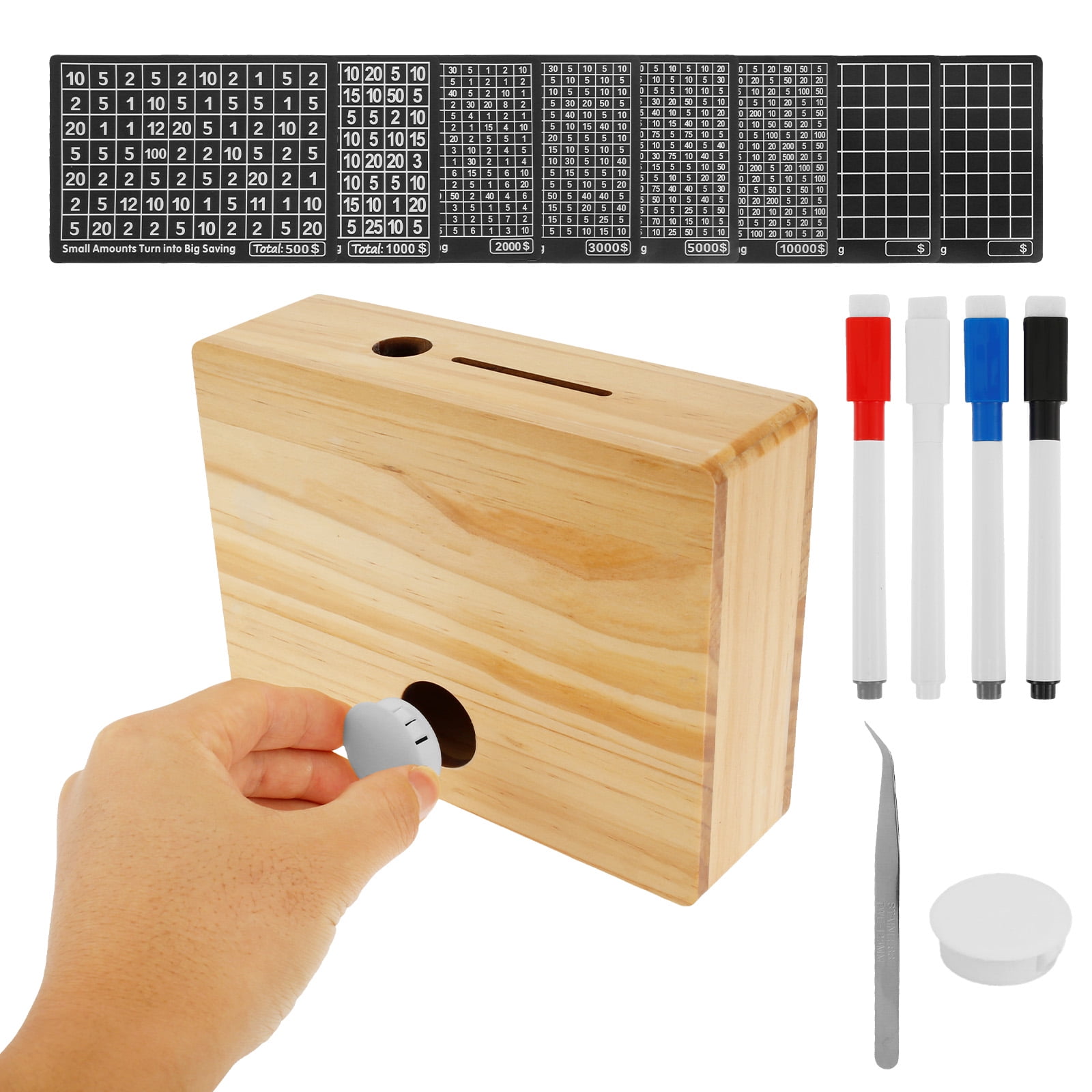 Money Saving Box with Saving Goal and Number Wood Savings Challenge Box ...