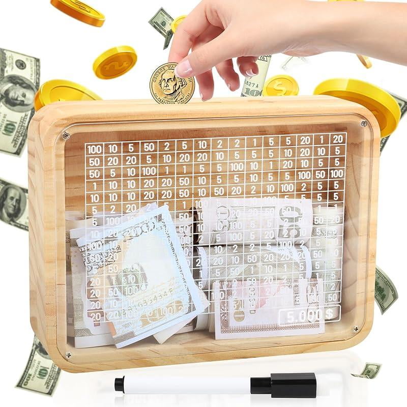 Money Saving Box, Wooden Bank for Boys and Girls, Reusable Cash Vault Wooden Money Vault Adults ...