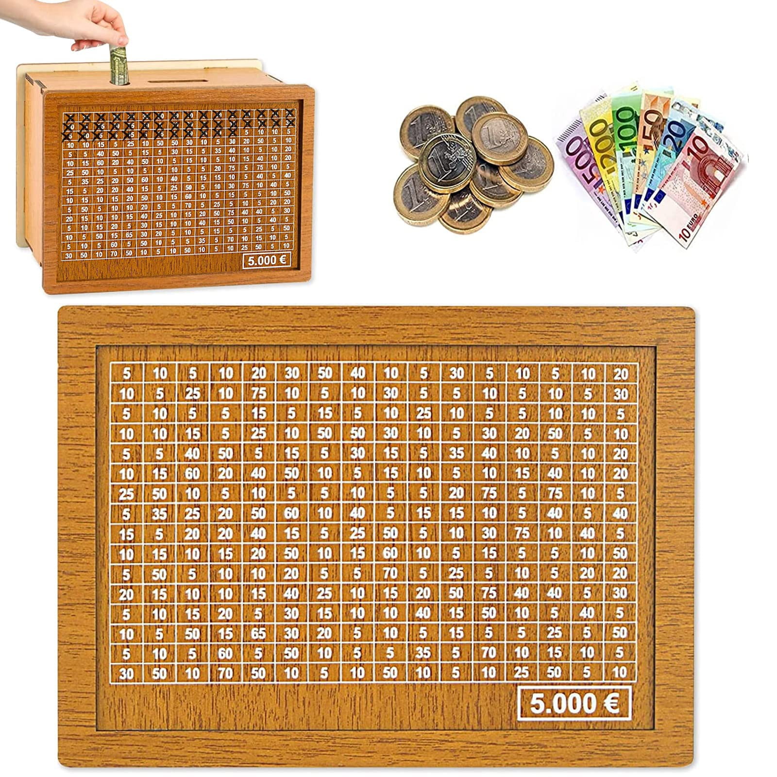 Money Saving Box, Wooden Money Box with Money Target and Numbers ...