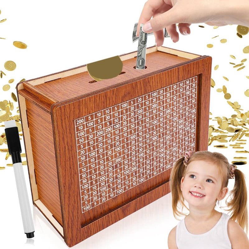 Money Saving Box, Wooden Cash Vault for Kids and Adults, Reusable Box ...