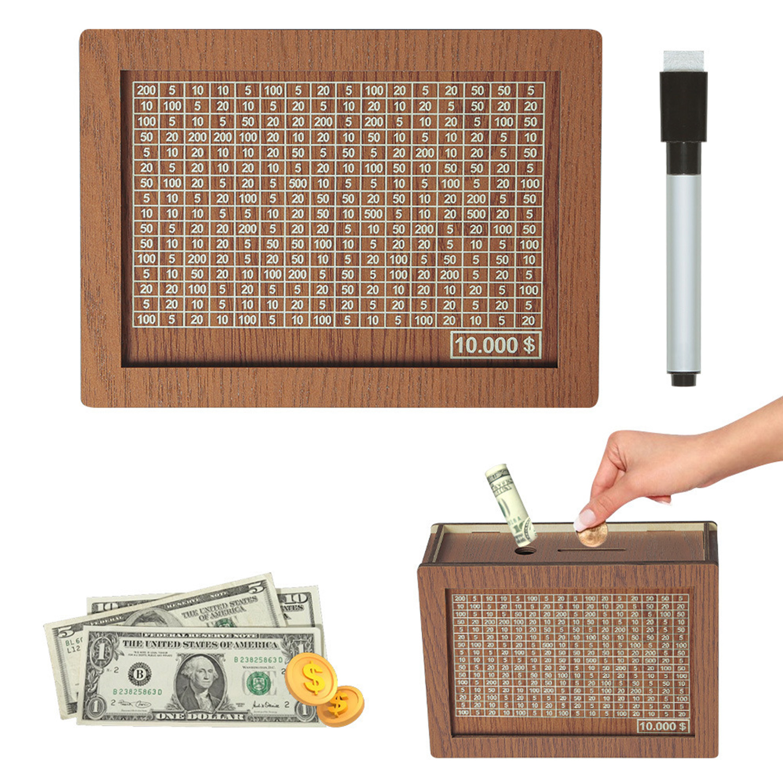Money Saving Box with Counter Cash Vault Wooden Savings Challenge Box ...