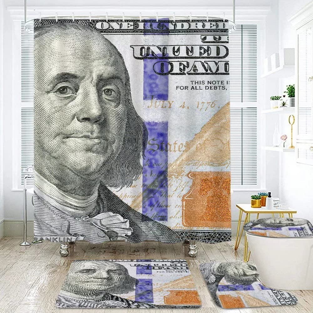 Money Shower Curtain Set Hundred US Dollar Bills Cash Benjamin Franklin ...