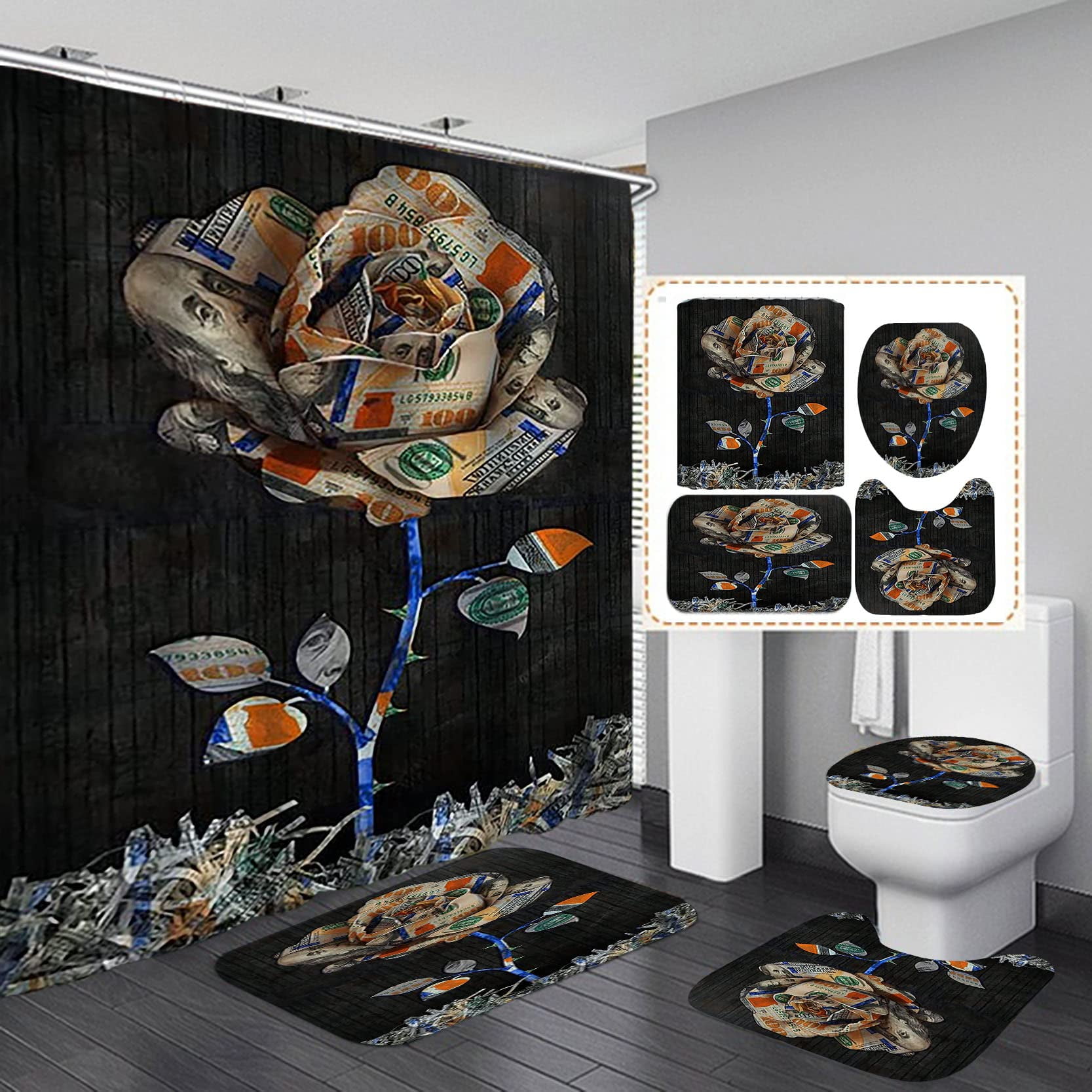 Money Shower Curtain Set Hundred US Dollar Bills Cash Benjamin Franklin ...