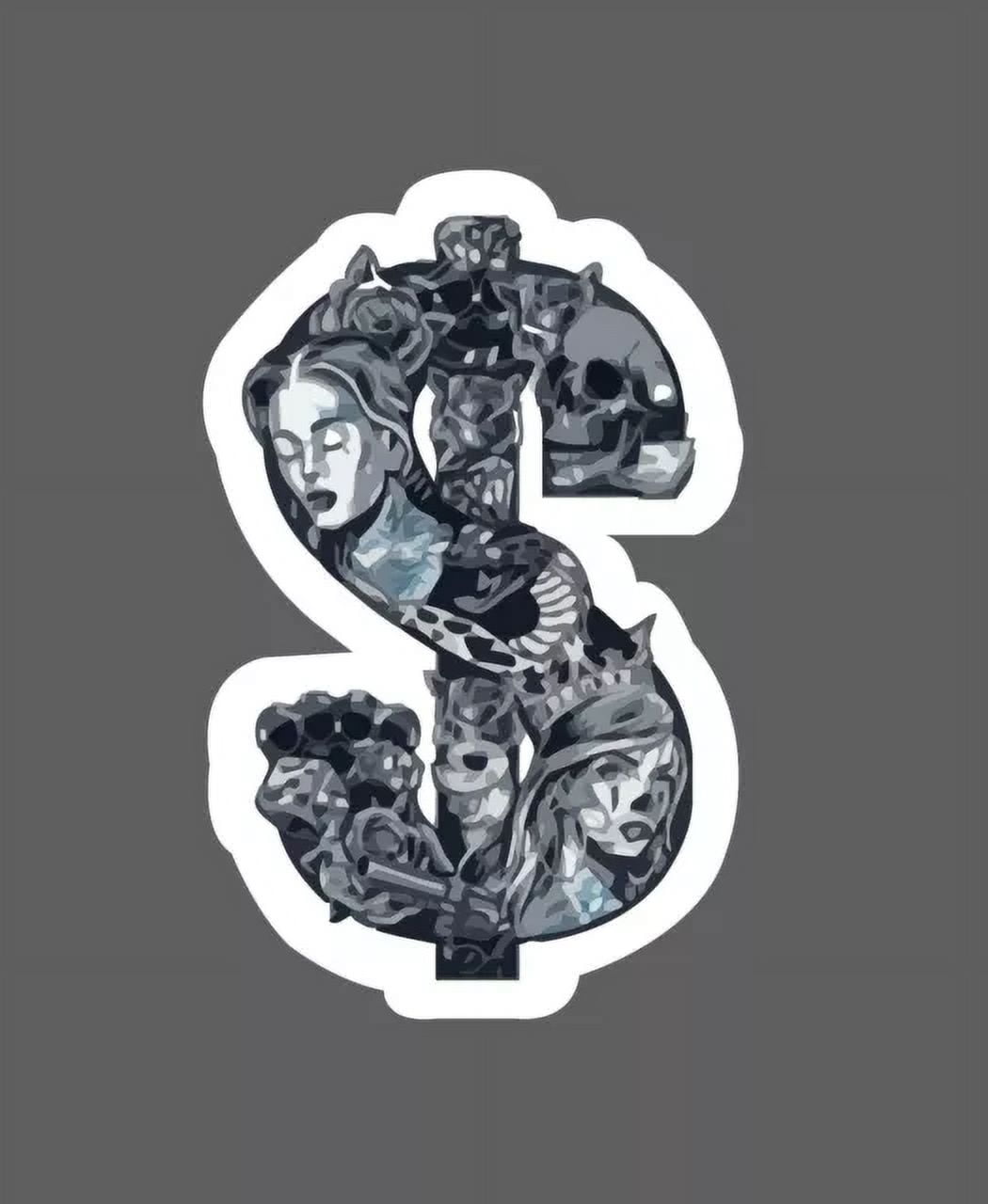 Money Sign Sticker Black & Gray Waterproof Sticker Phone Decal Water ...