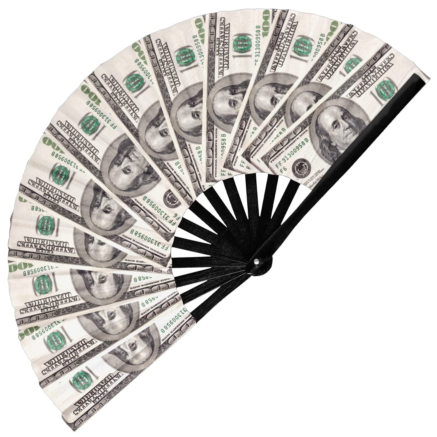 Money Stacks Folding Fan by GloFX, Large Rave Clack Hand Fan for Music ...