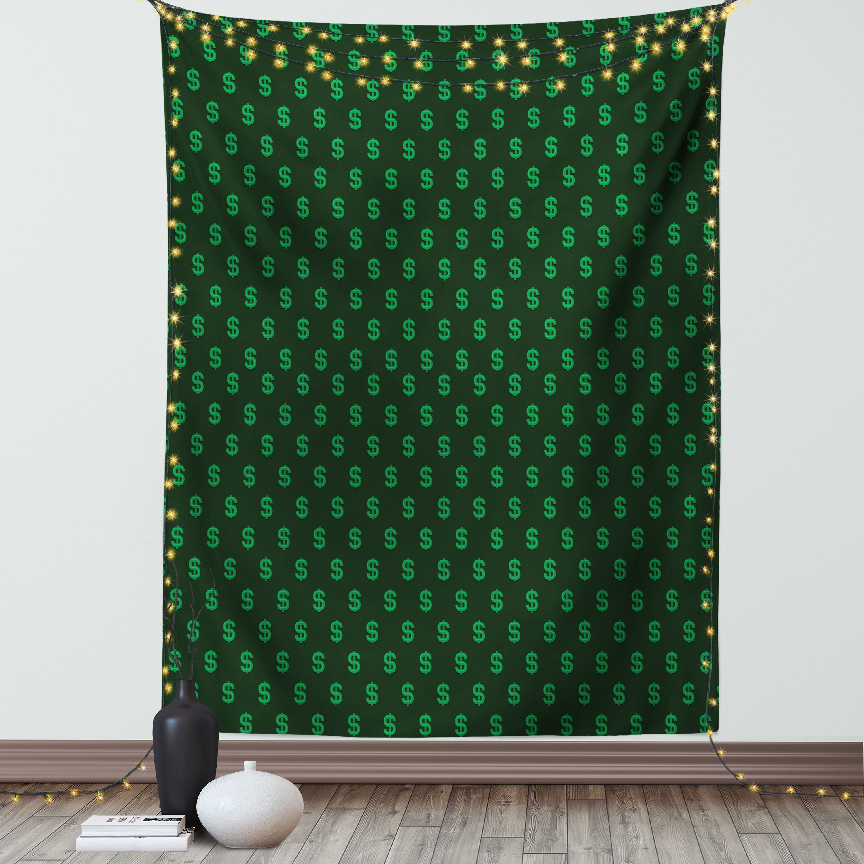 Money Tapestry, Pattern of Dollar Symbols on Dark Green Background ...