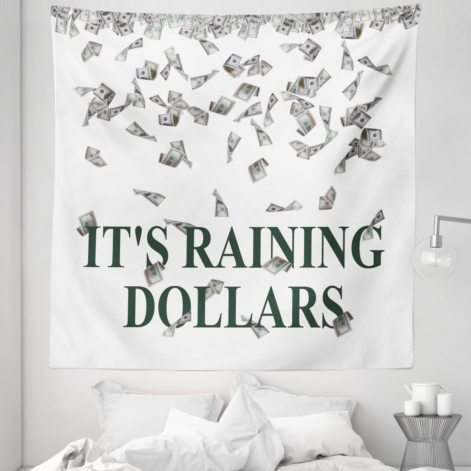 Money Tapestry, It's Raining Dollars Typography with Spreading Money ...